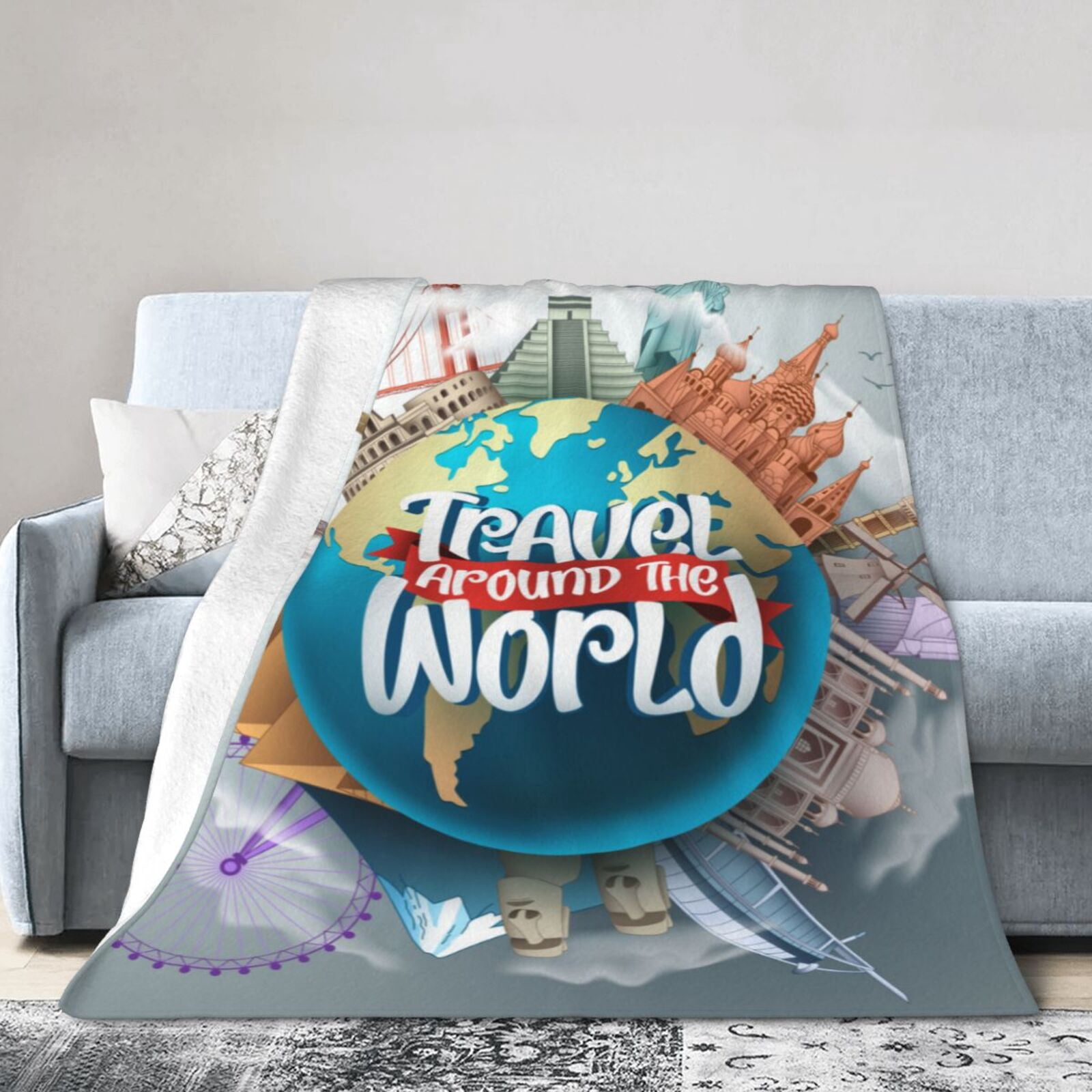 Kll Fleece Blanket Plush Throw Blanket Travel Around The World,Soft ...