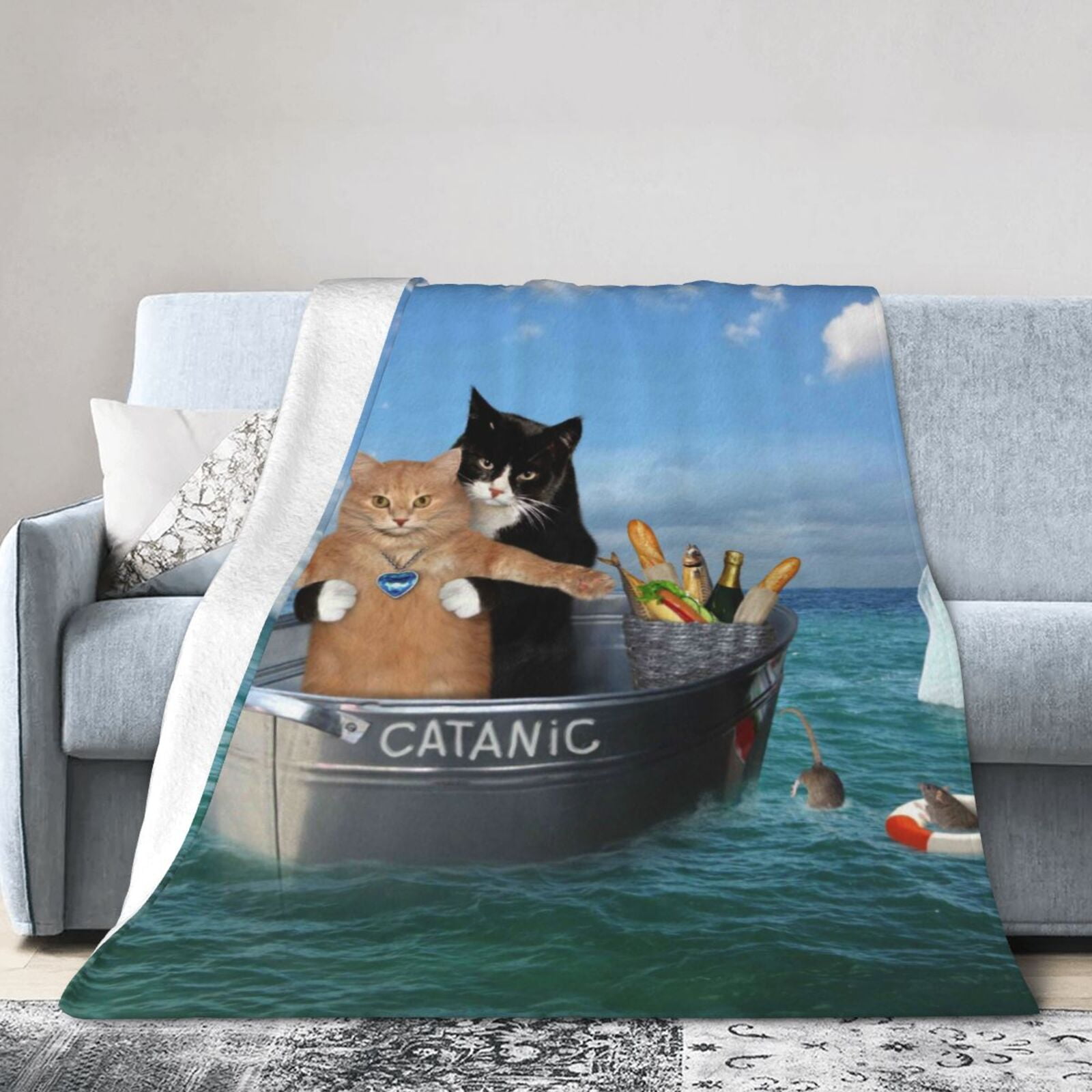 Kll Fleece Blanket Plush Throw Blanket Two Brave Cats Are Floating On ...