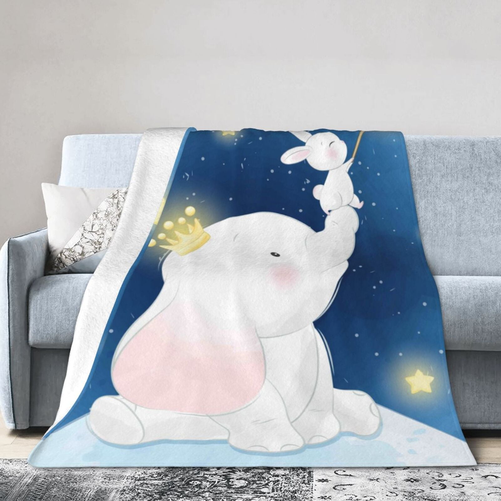 Kll Fleece Blanket Plush Throw Blanket Cute Elephant Sitting In The ...