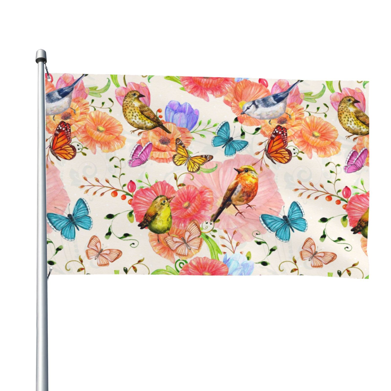 Kll Flowers And Birds Watercolor Flag 4x6 Ft Parade Party Flag Outdoor ...