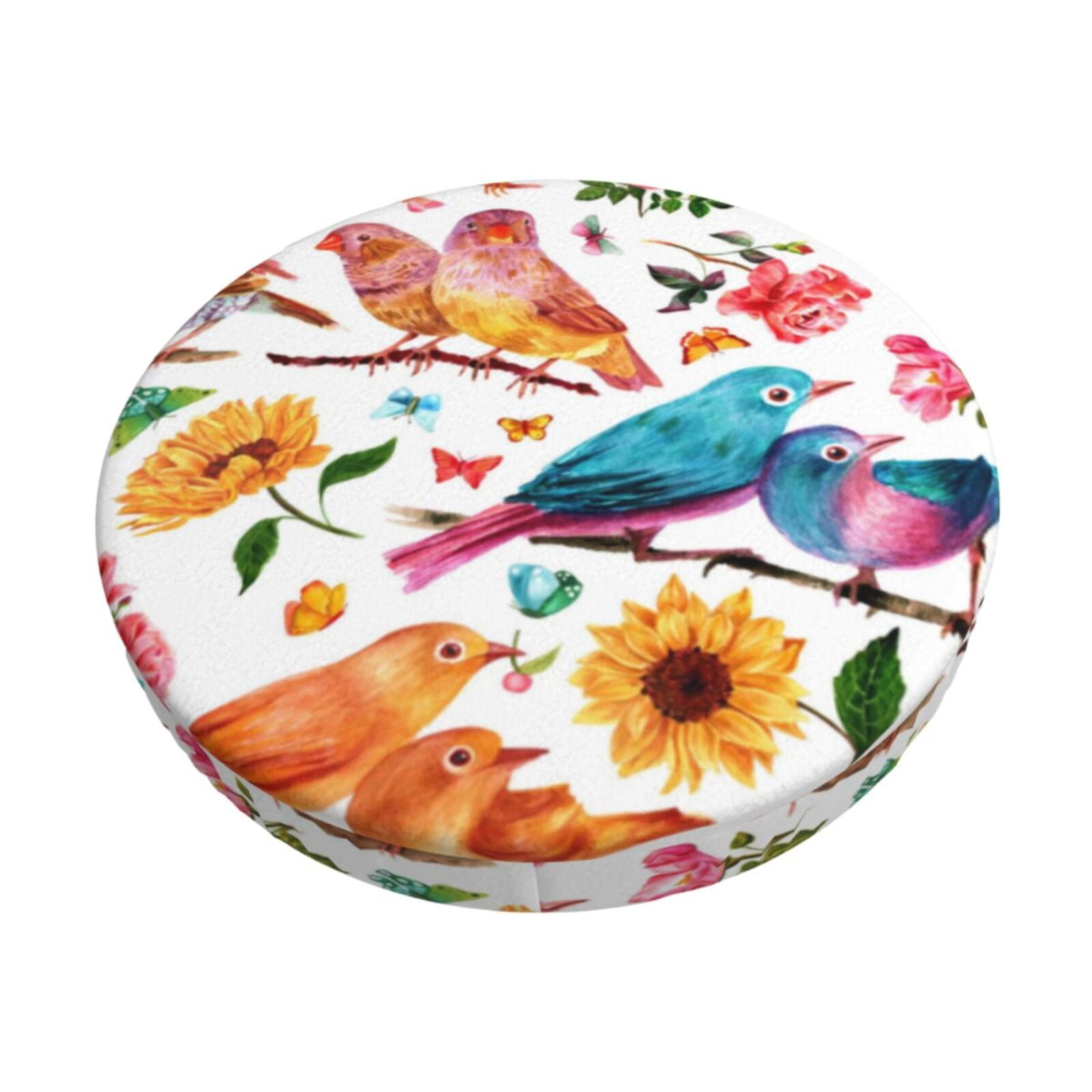 Kll Flowers Birds And Butterflies Round Bar Chair Cushion Cover 14 Inch ...