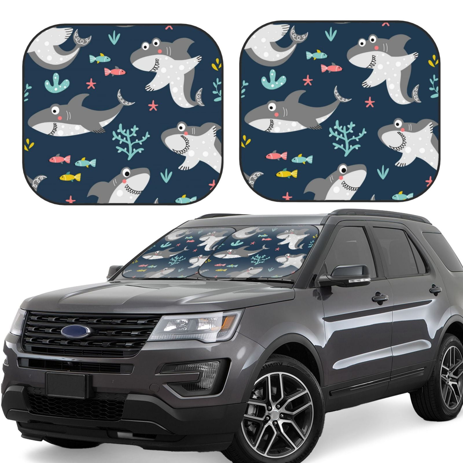 Kll Friendly Smiling Sharks Windshield Sun Shade 2-Piece Foldable Car ...