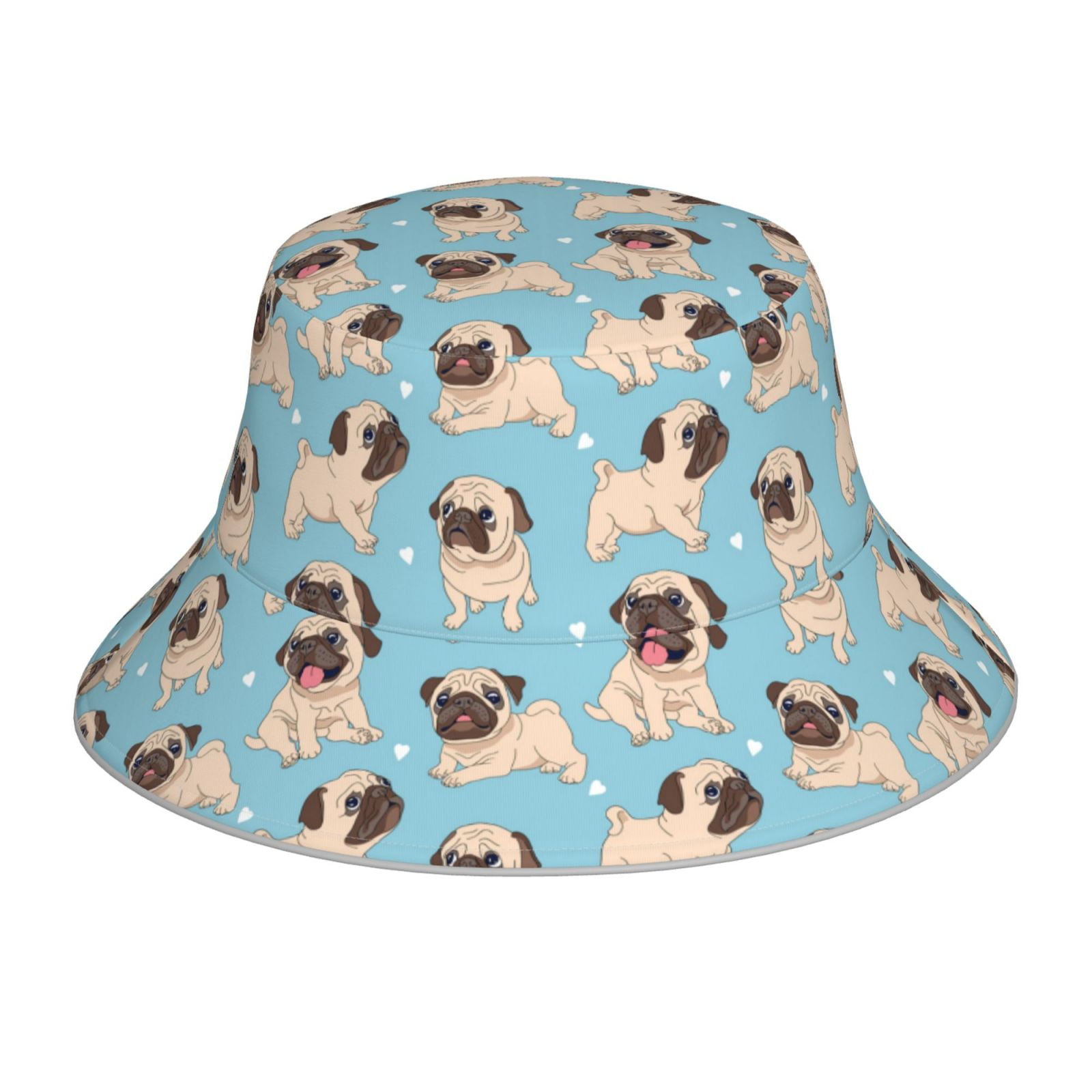 Kll Funny Cartoon Pugs Bucket Hat for Women Men Packable Travel Beach ...
