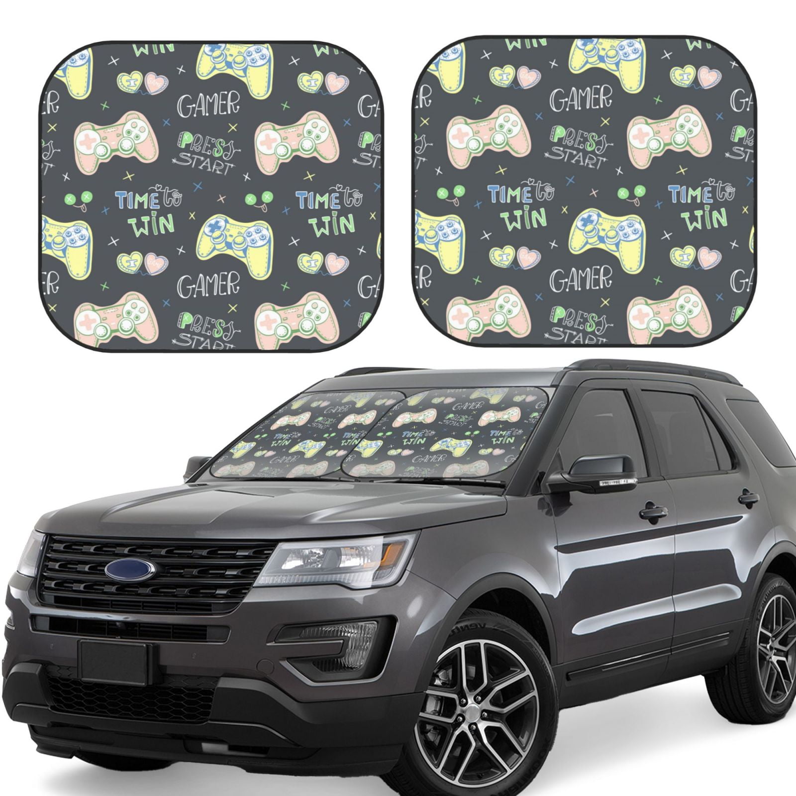 Kll Gamers Windshield Sun Shade 2-Piece Foldable Car Front Window ...