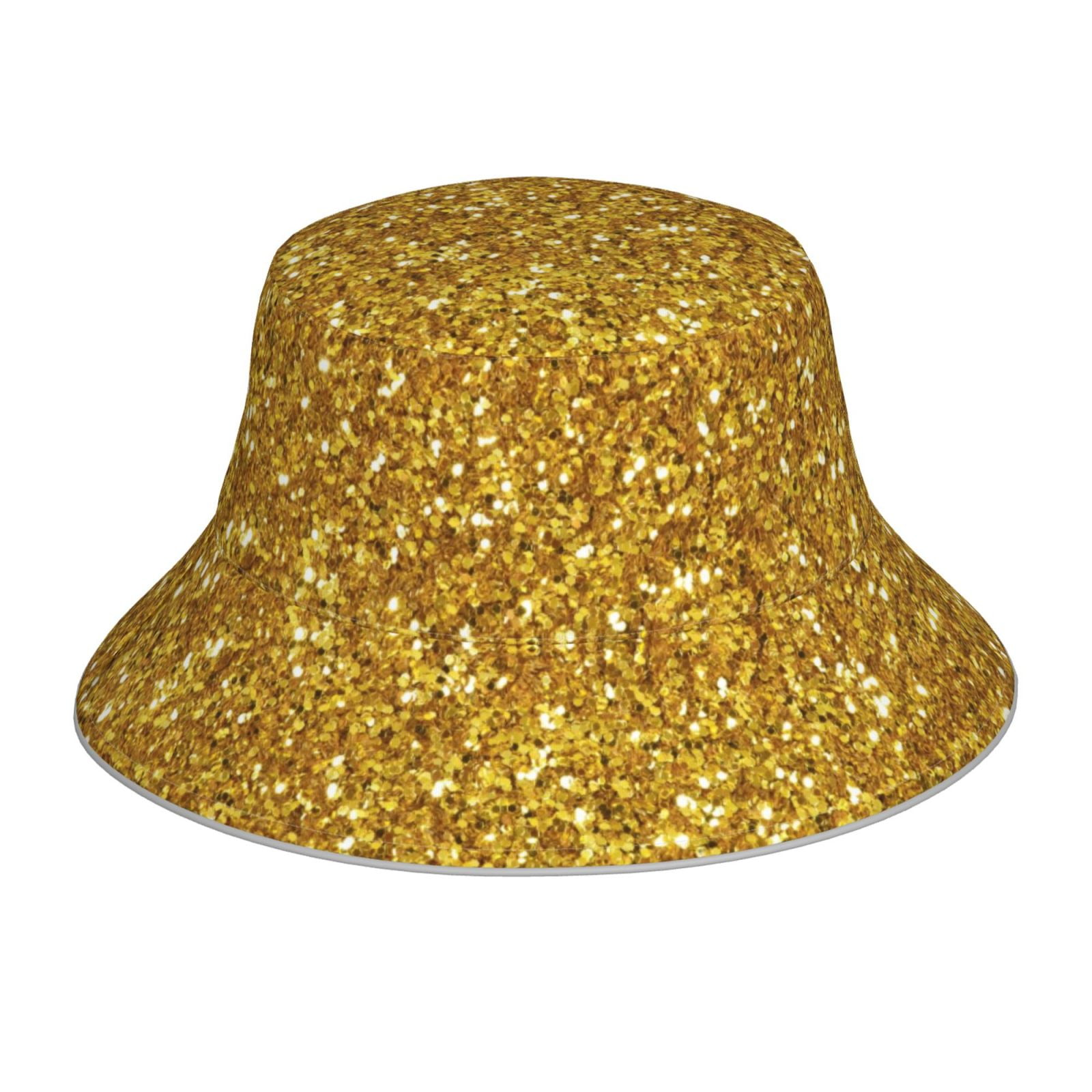 Kll Gold Glitter Bucket Hat For Women Men Packable Travel Beach Sun Hat ...