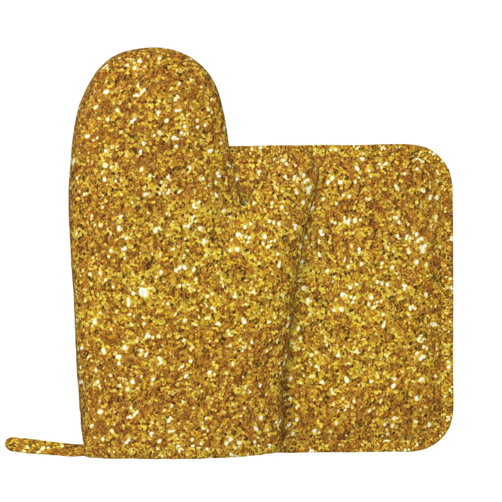 Kll Gold Glitter Oven Gloves And Pot Holders Grill Gloves - Oven Gloves ...