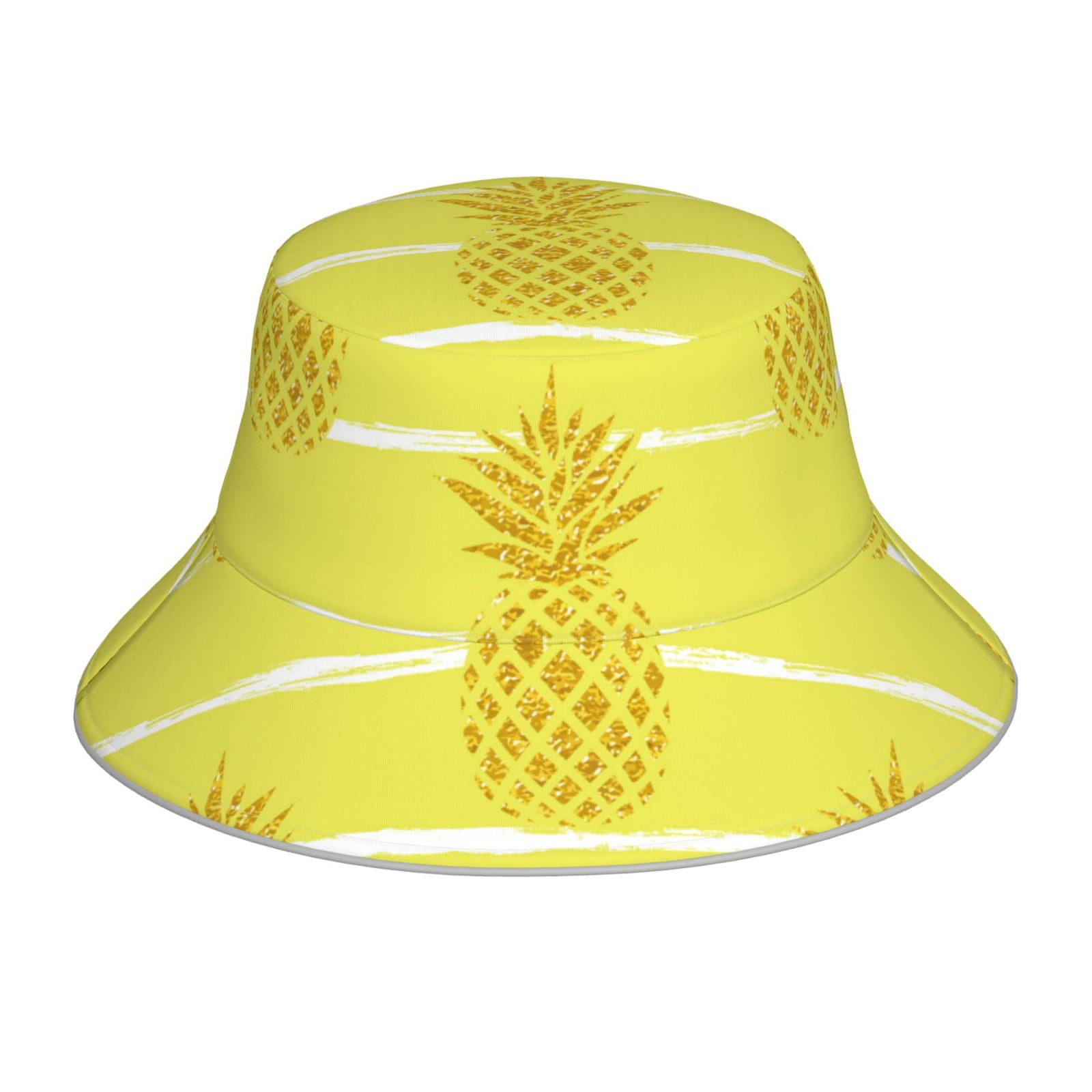 Kll Gold Pineapple Bucket Hat For Women Men Packable Travel Beach Sun Hat Outdoor Rave ...