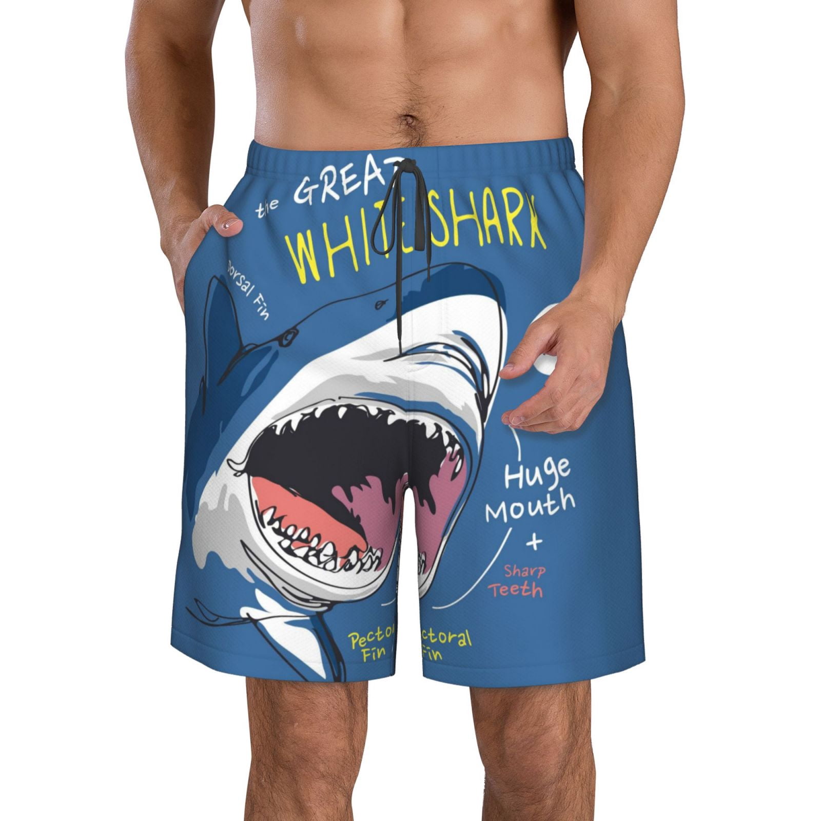 Kll Great White Shark Men'S Casual Summer Beach Shorts Hawaiian Shorts ...