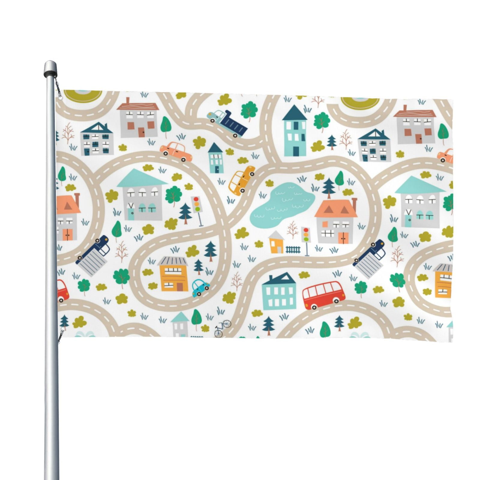 Kll Hand Drawn Cars Trucks Buses And Roads Flag 4x6 Ft Parade Party ...