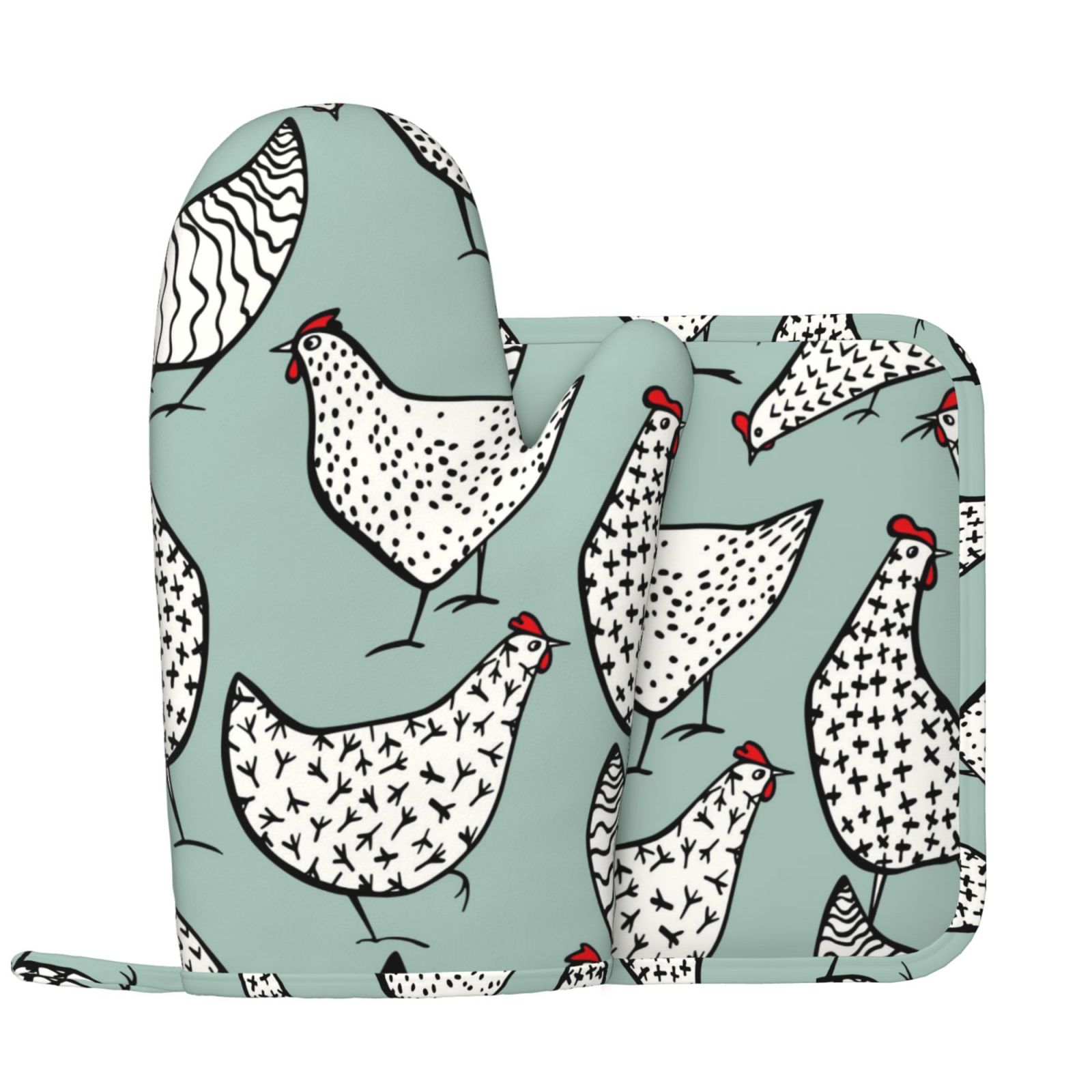 Kll Hand Drawn Chickens Oven Gloves And Pot Holders Grill Gloves - Oven ...