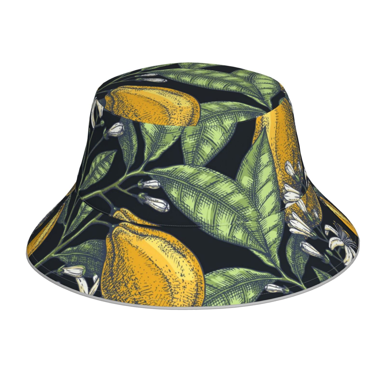Kll Hand Drawn Citrus Fruits Elegant Lemons Bucket Hat For Women Men ...
