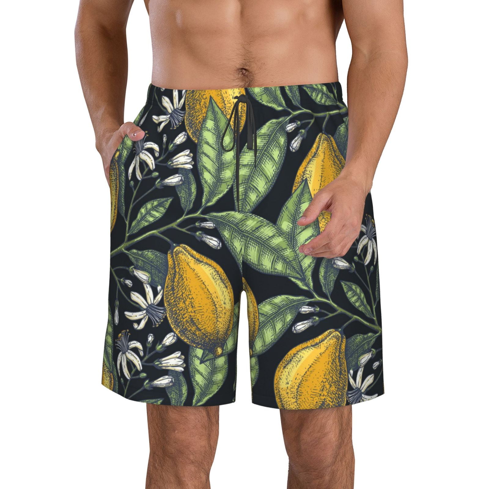 Kll Hand Drawn Citrus Fruits Elegant Lemons Men'S Casual Summer Beach ...