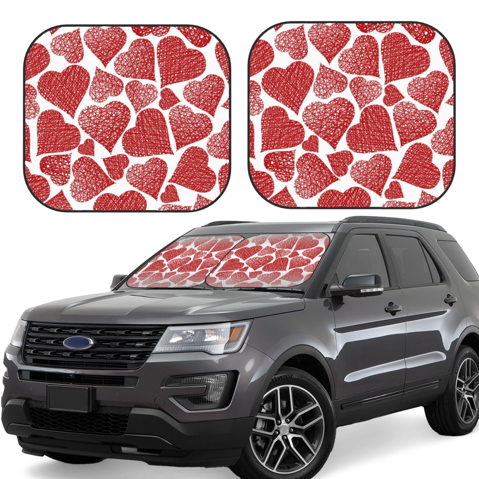 Kll Hearts Windshield Sun Shade 2-Piece Foldable Car Front Window ...