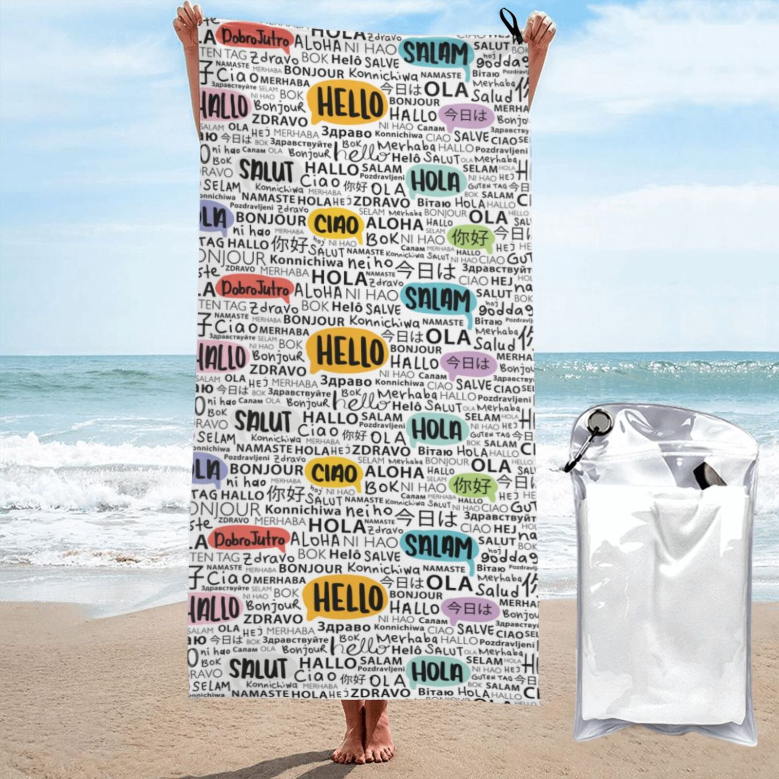 Kll Hello Microfiber Beach Towel Fast Drying,Extra Large 27.5"X55" Sand ...