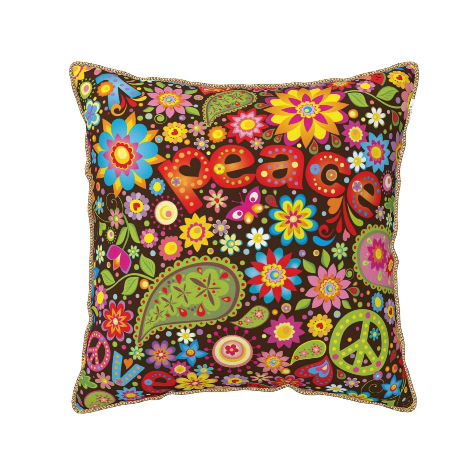 Kll Hippie Peace Love Decorative Throw Pillow Covers Velvet Soft For ...