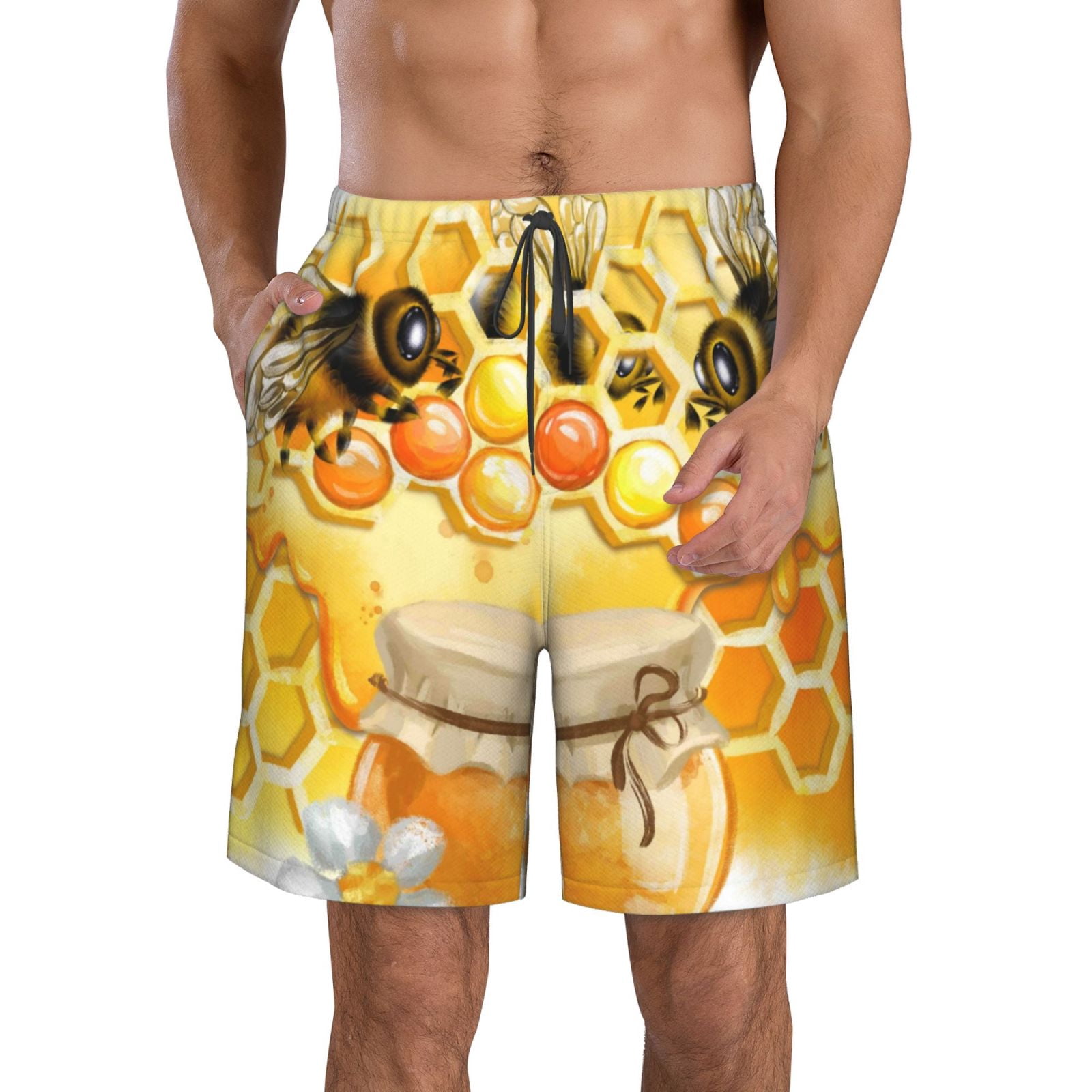 Kll Honey Bee Men'S Casual Summer Beach Shorts Hawaiian Shorts With ...