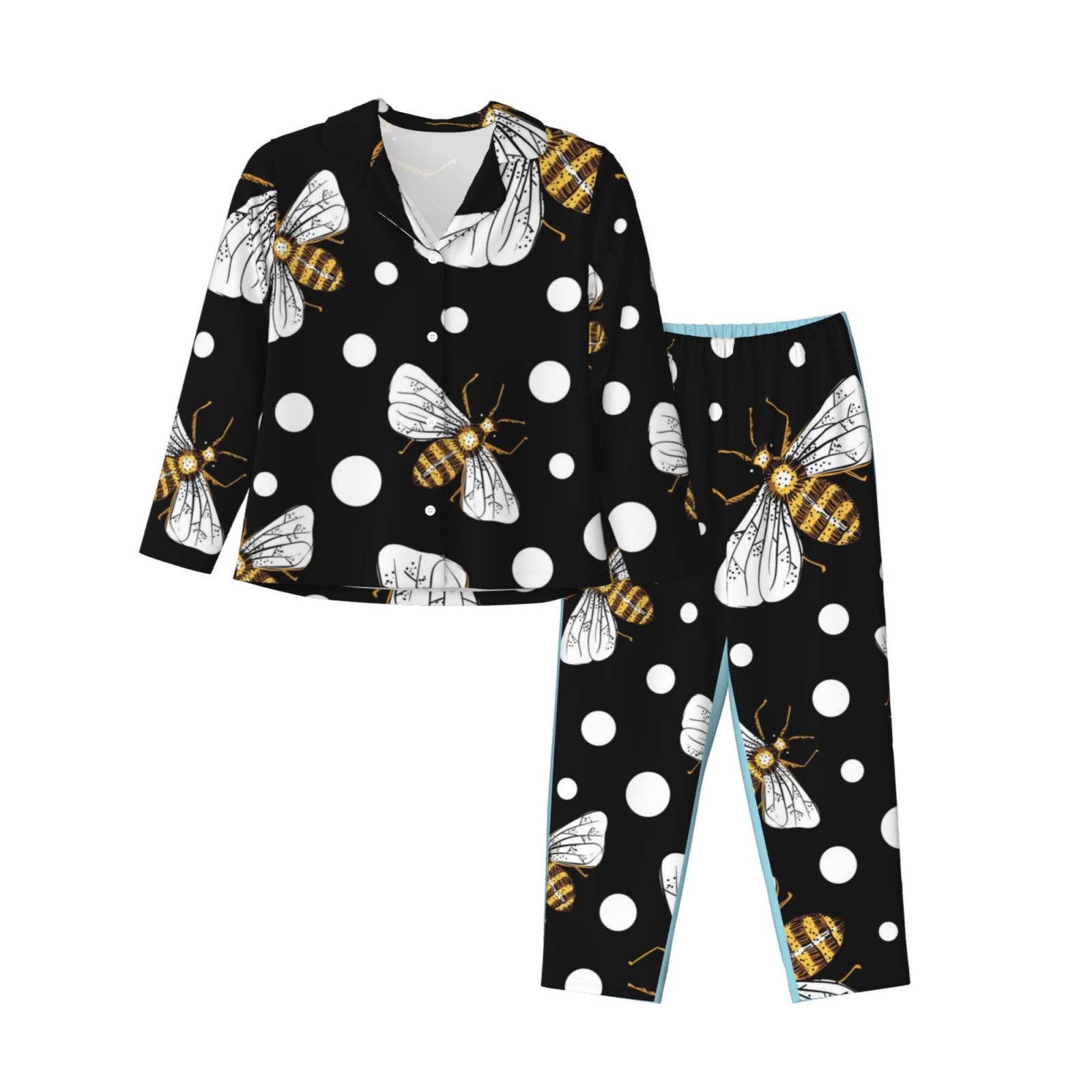 Kll Honey Bees At Night Print Women'S Long Sleeve Pajamas With Pants ...