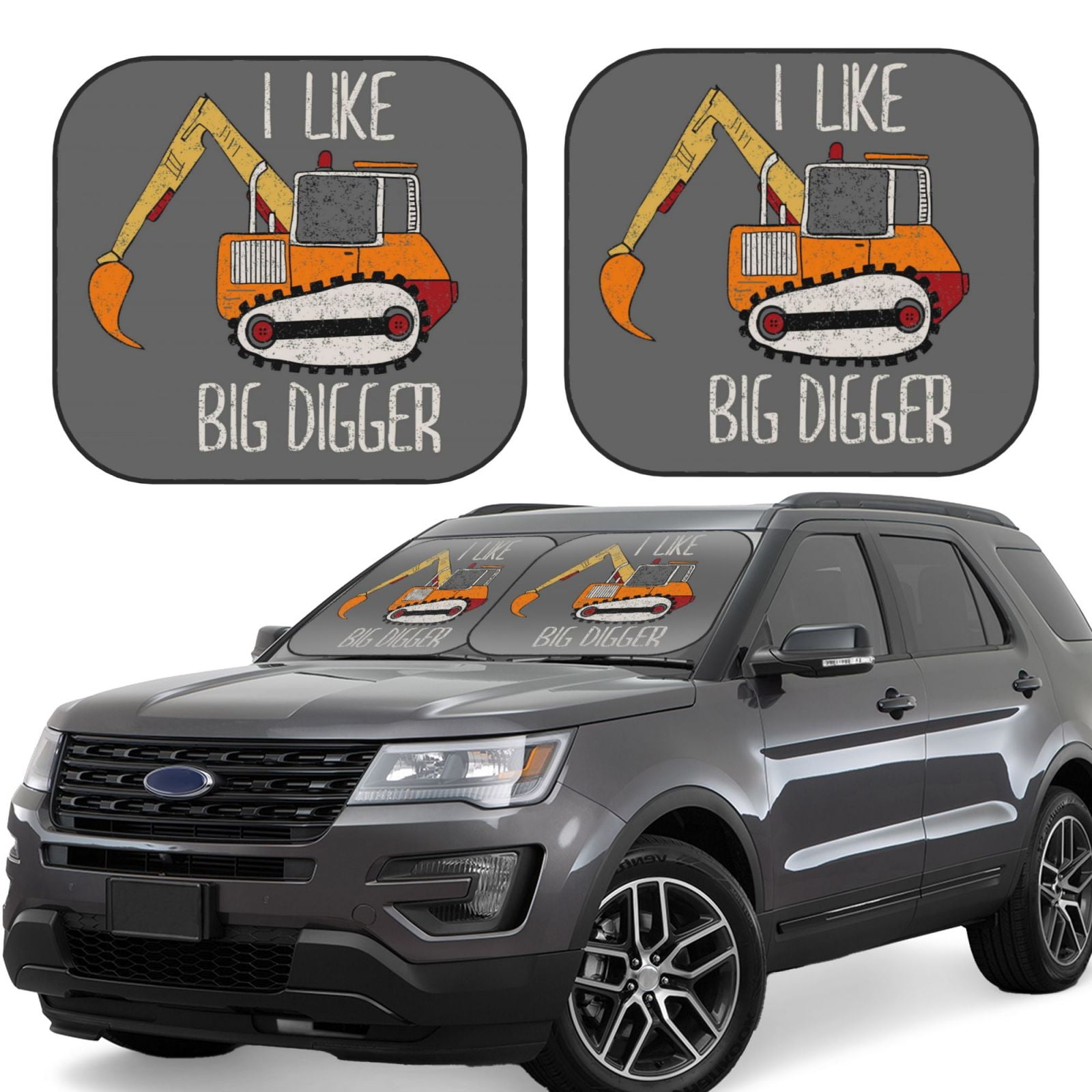 Kll I Like Big Digger Windshield Sun Shade 2-Piece Foldable Car Front ...