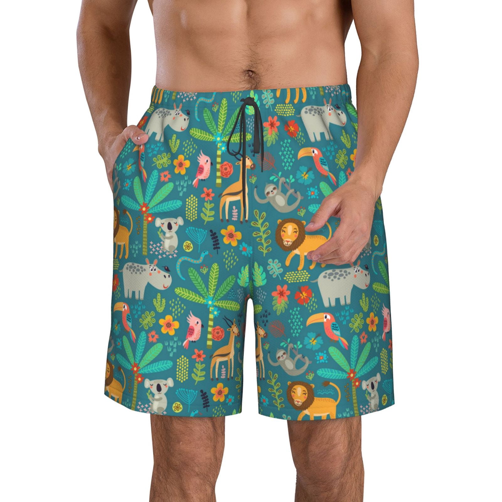 Kll Jungle Animals Men'S Casual Summer Beach Shorts Hawaiian Shorts ...
