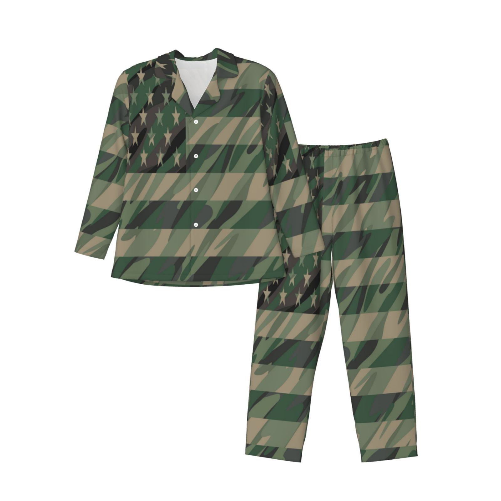 Kll Jungle Green Camo Usa Flag Sleepwear Mens Flannel Pajamas,Long ...
