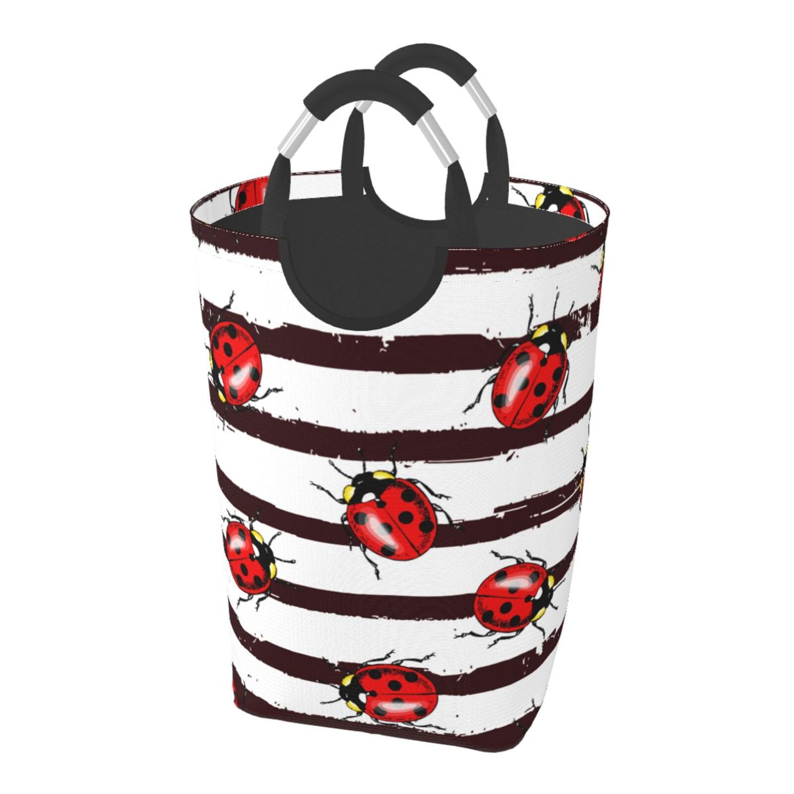 Kll Ladybugs On Black And White Striped1 Laundry Hamper,Large Canvas ...