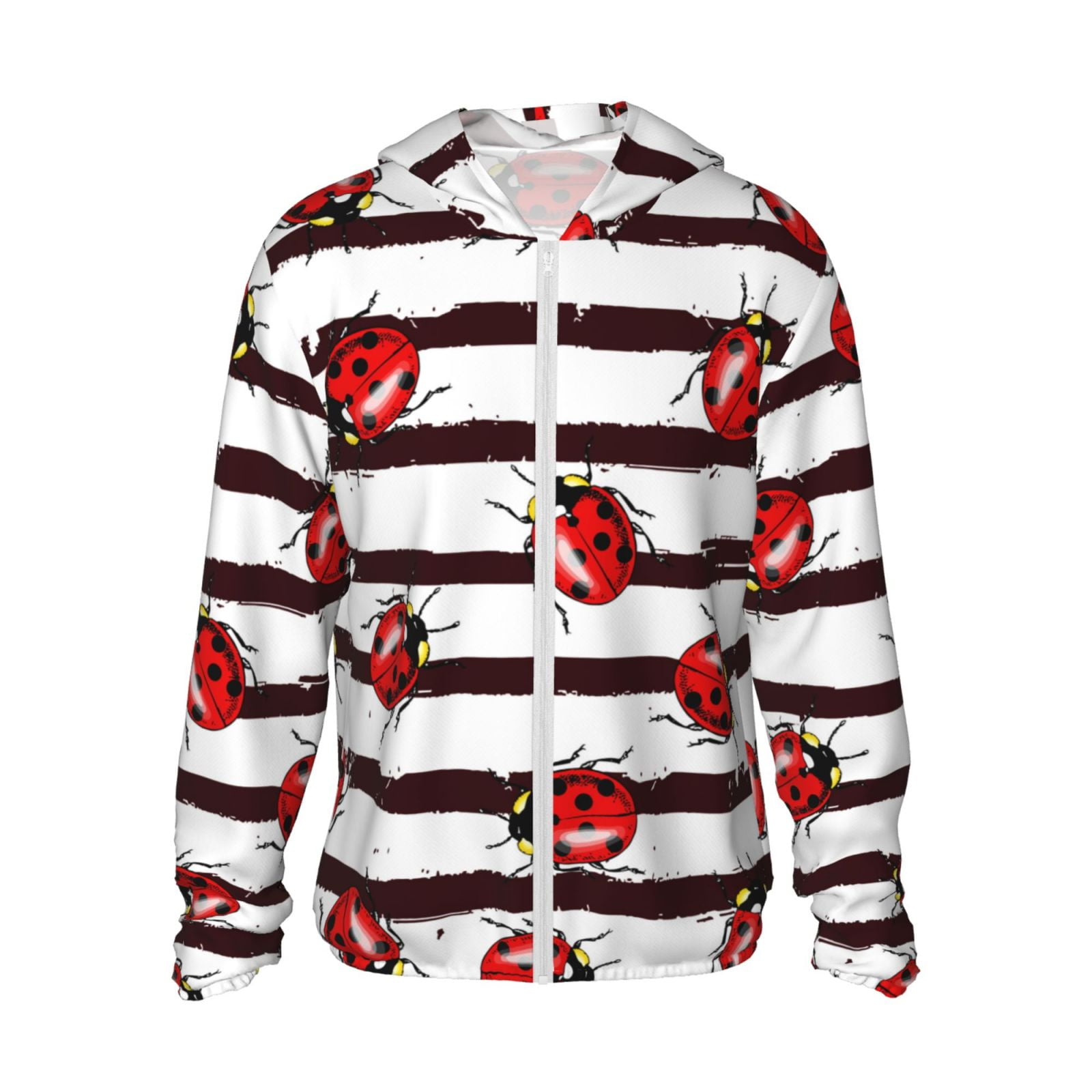 Kll Ladybugs On Black And White Striped1 Print Men'S Women’s Upf 50 ...