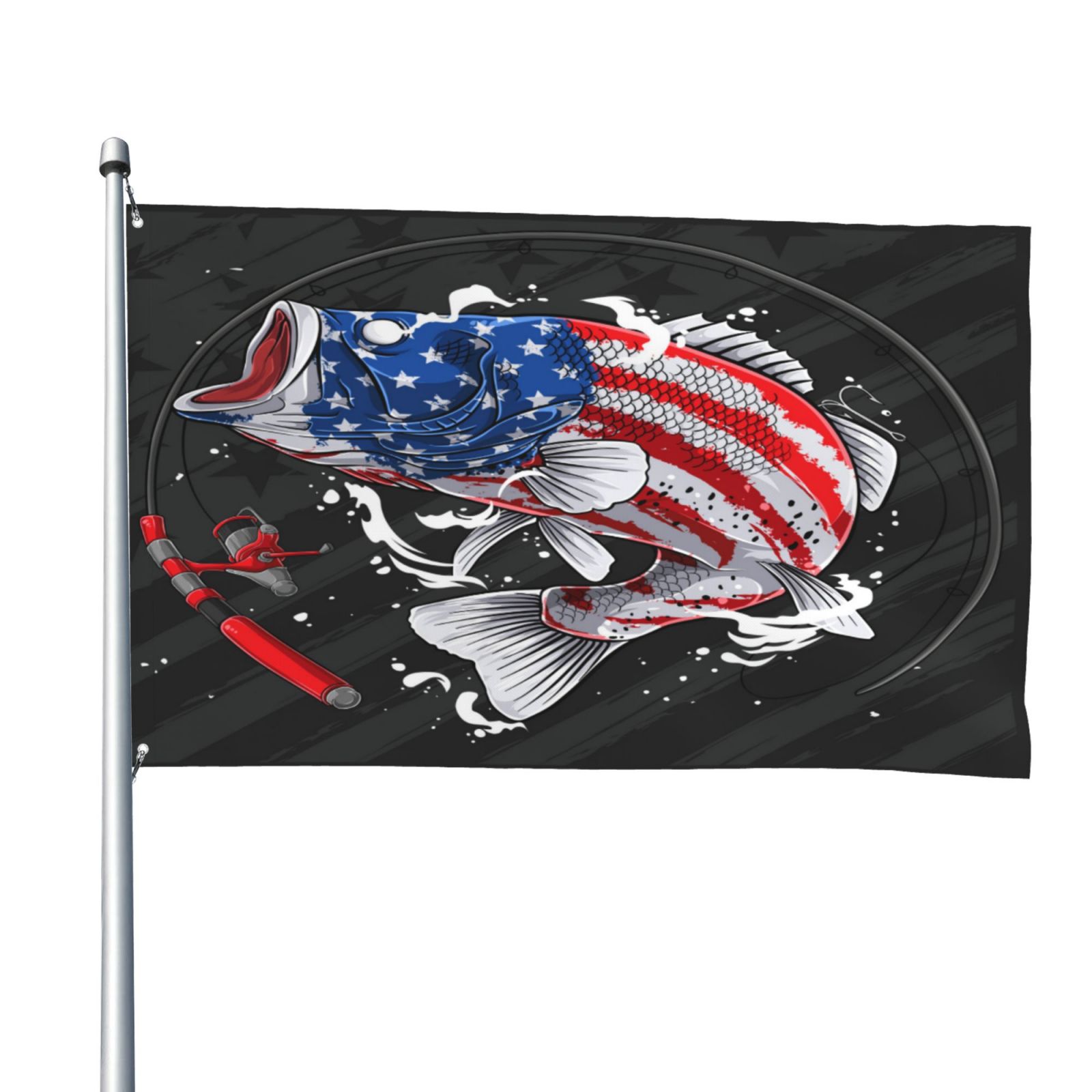 Kll Largemouth Bass Fish In Usa Flag 4x6 Ft Parade Party Flag Outdoor ...