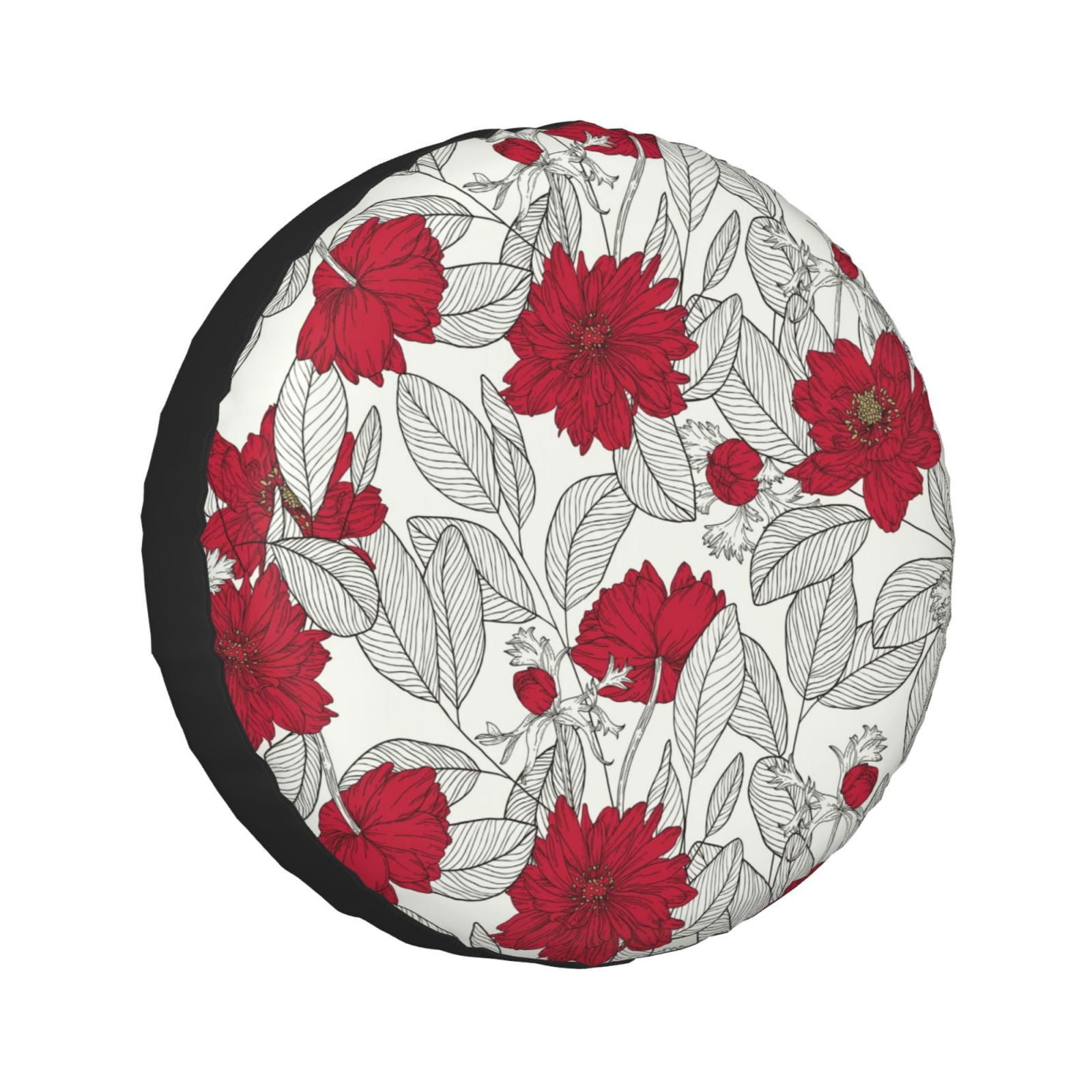 Kll Leaves And Anemone Flowers In Red Grey Tire Cover,Universal Wheel ...