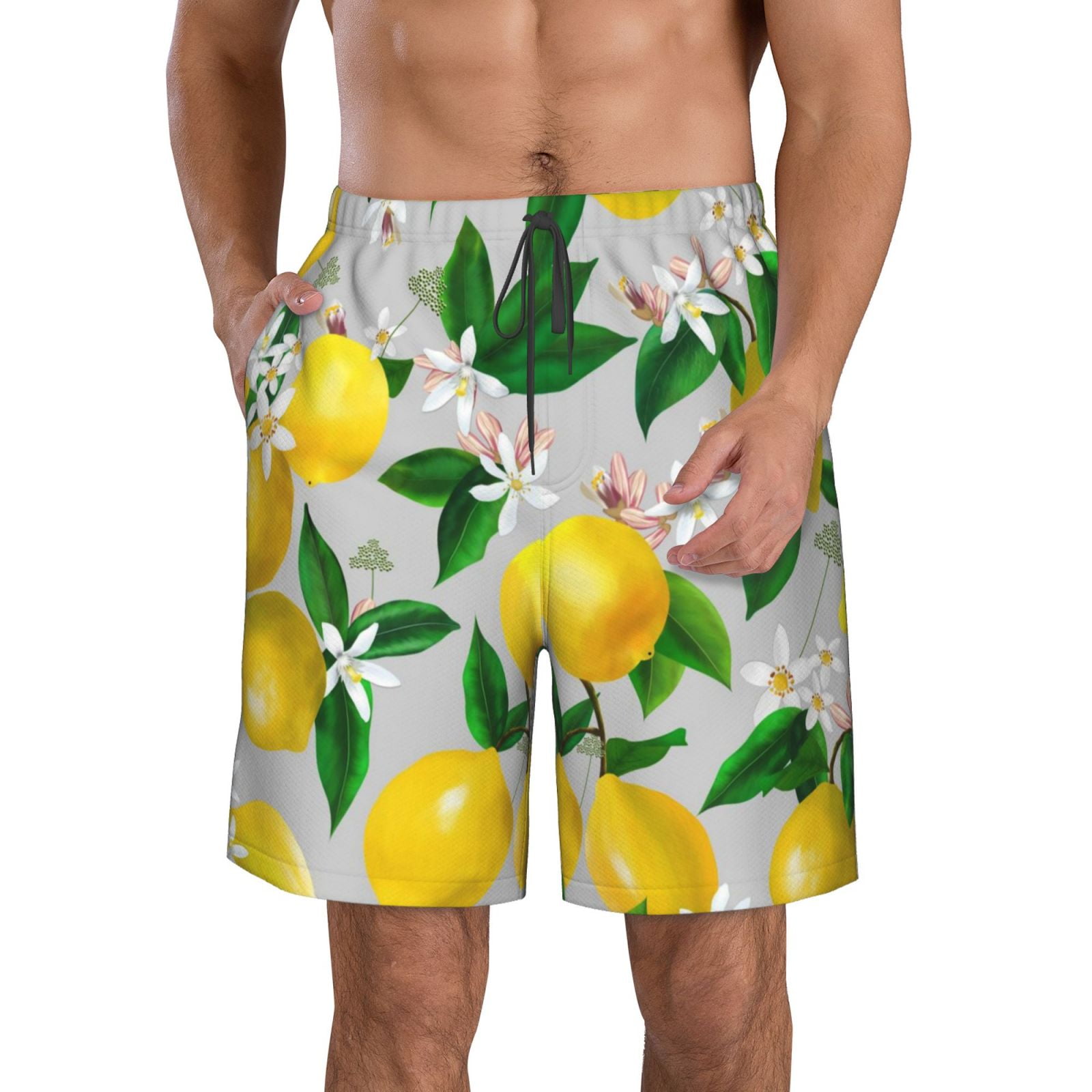Kll Lemon1 Men'S Casual Summer Beach Shorts Hawaiian Shorts With ...