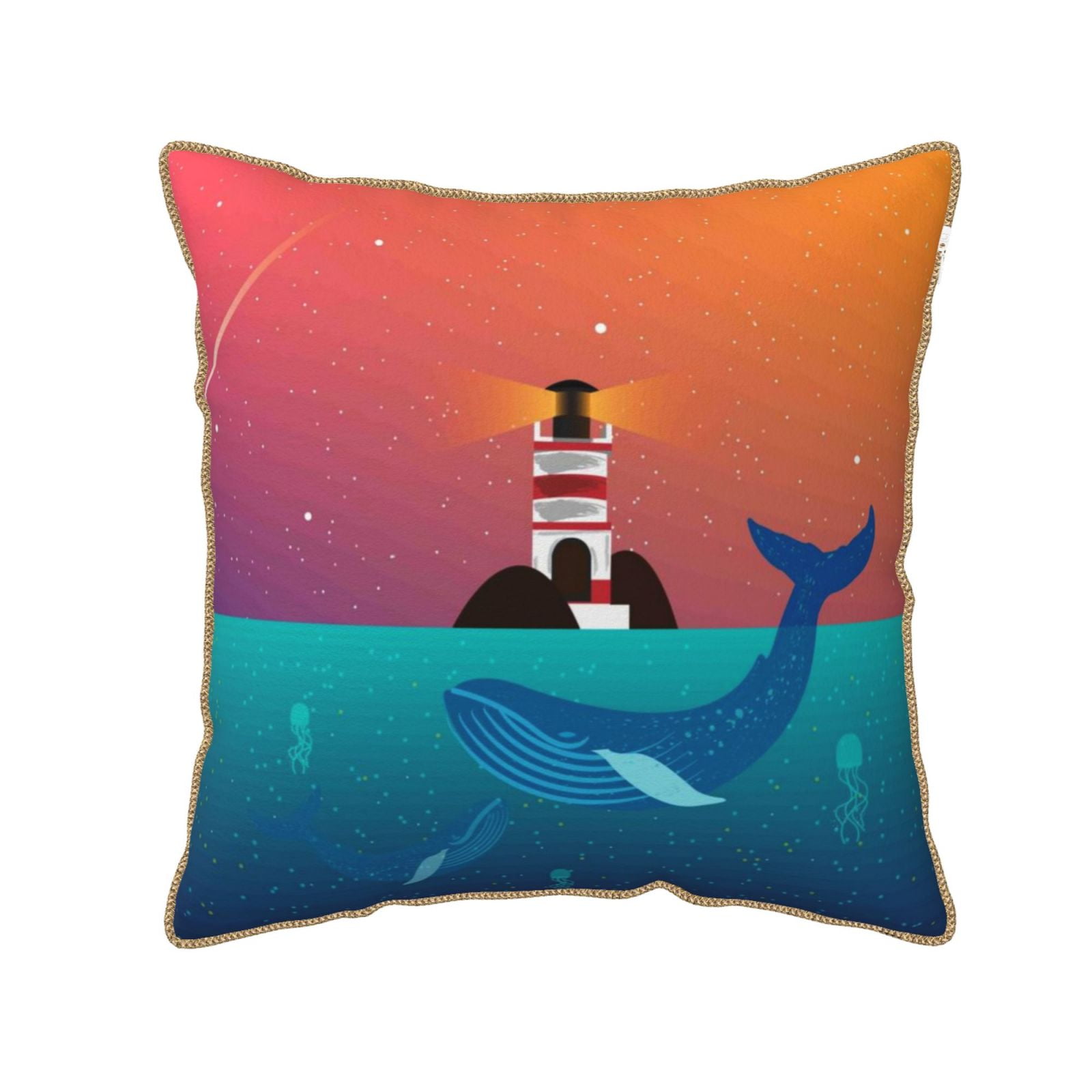 Kll Lighthouse And Whale Decorative Throw Pillow Covers Velvet Soft For ...