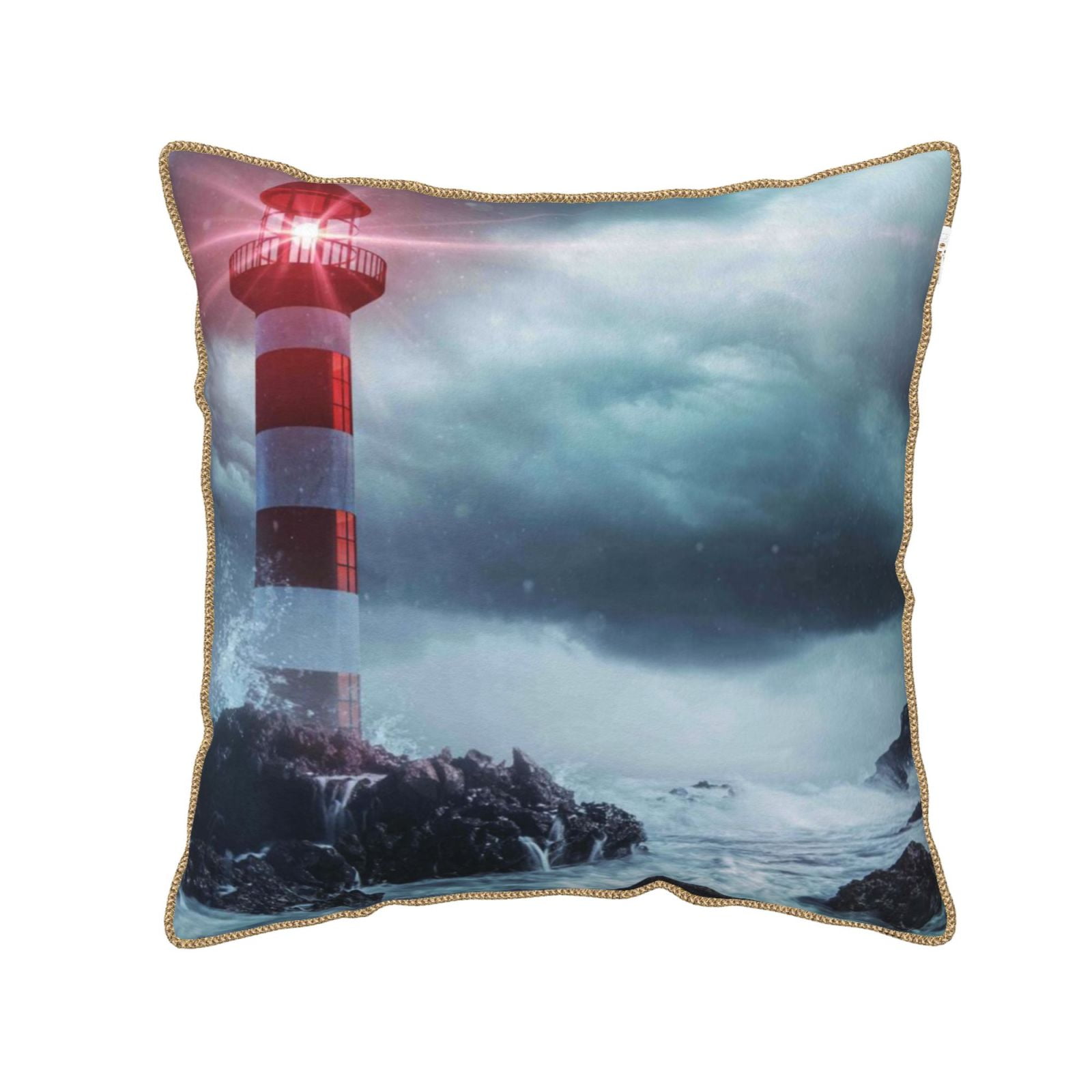 Kll Lighthouse In A Stormy Sea Decorative Throw Pillow Covers Velvet ...