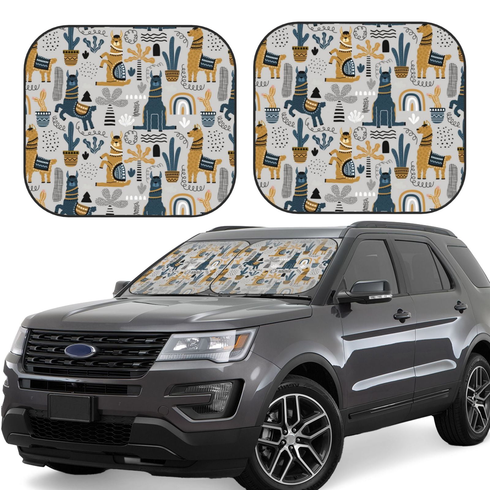 Kll Llama And Cactus1 Windshield Sun Shade 2-Piece Foldable Car Front ...