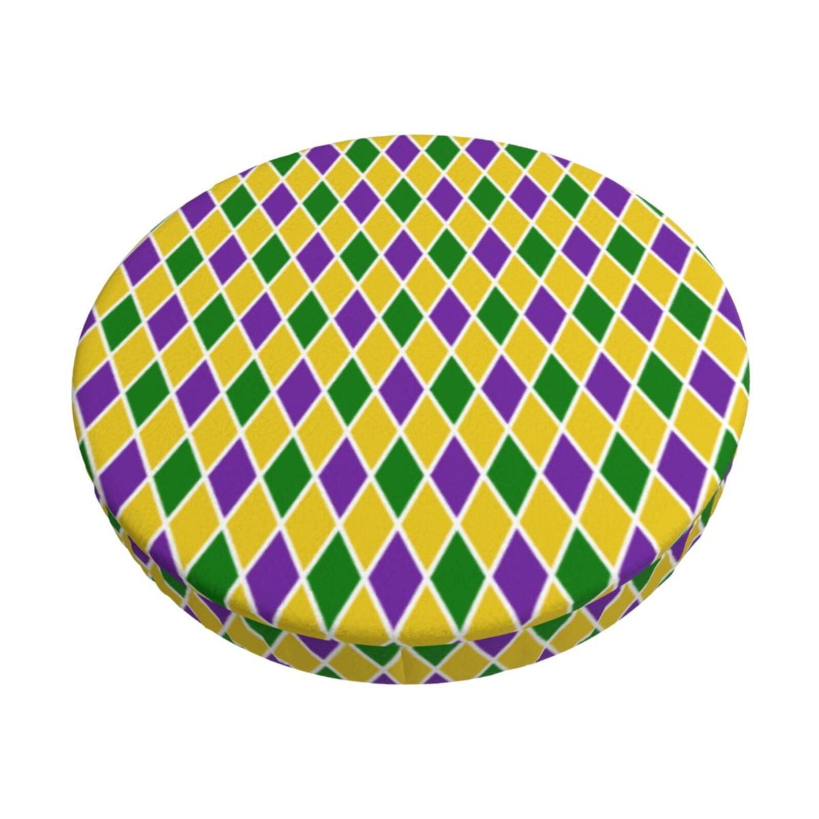 Kll Mardi Gras Purple Yellow Plaid Round Bar Chair Cushion Cover 13 ...