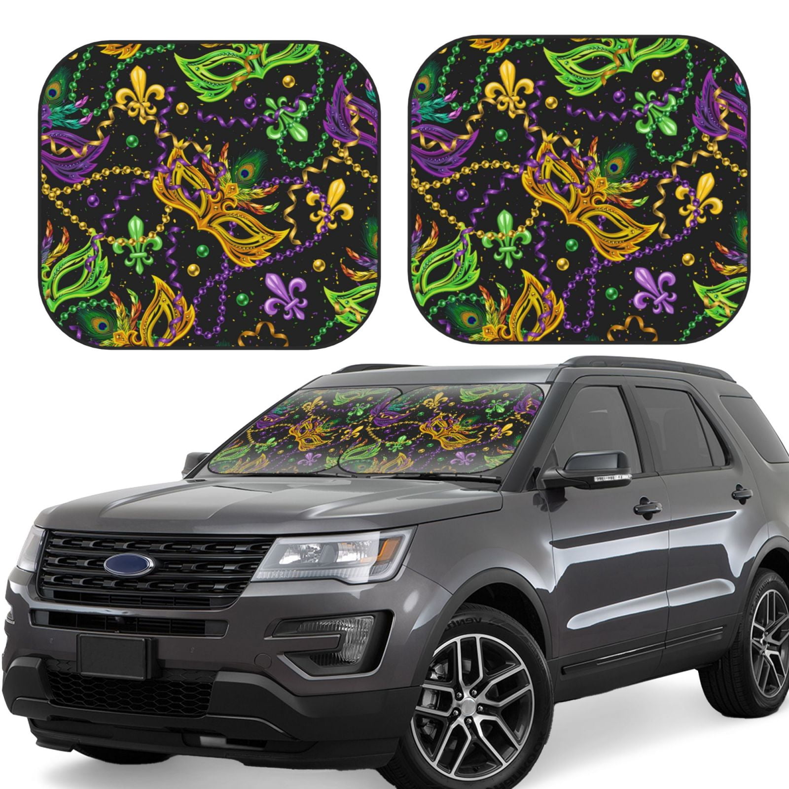 Kll Mardi Gras Surface Windshield Sun Shade 2-Piece Foldable Car Front ...