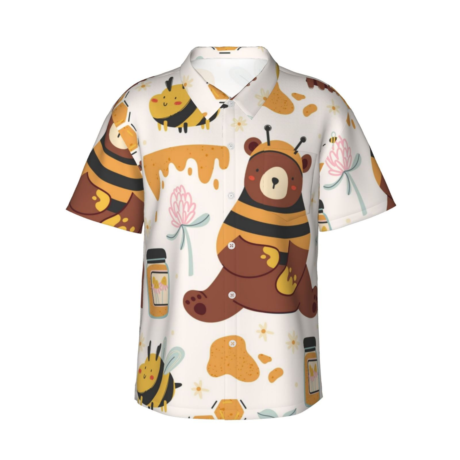 Kll Mens Hawaiian Shirt Short Sleeve Button Down Beach Shirts Cute Bee