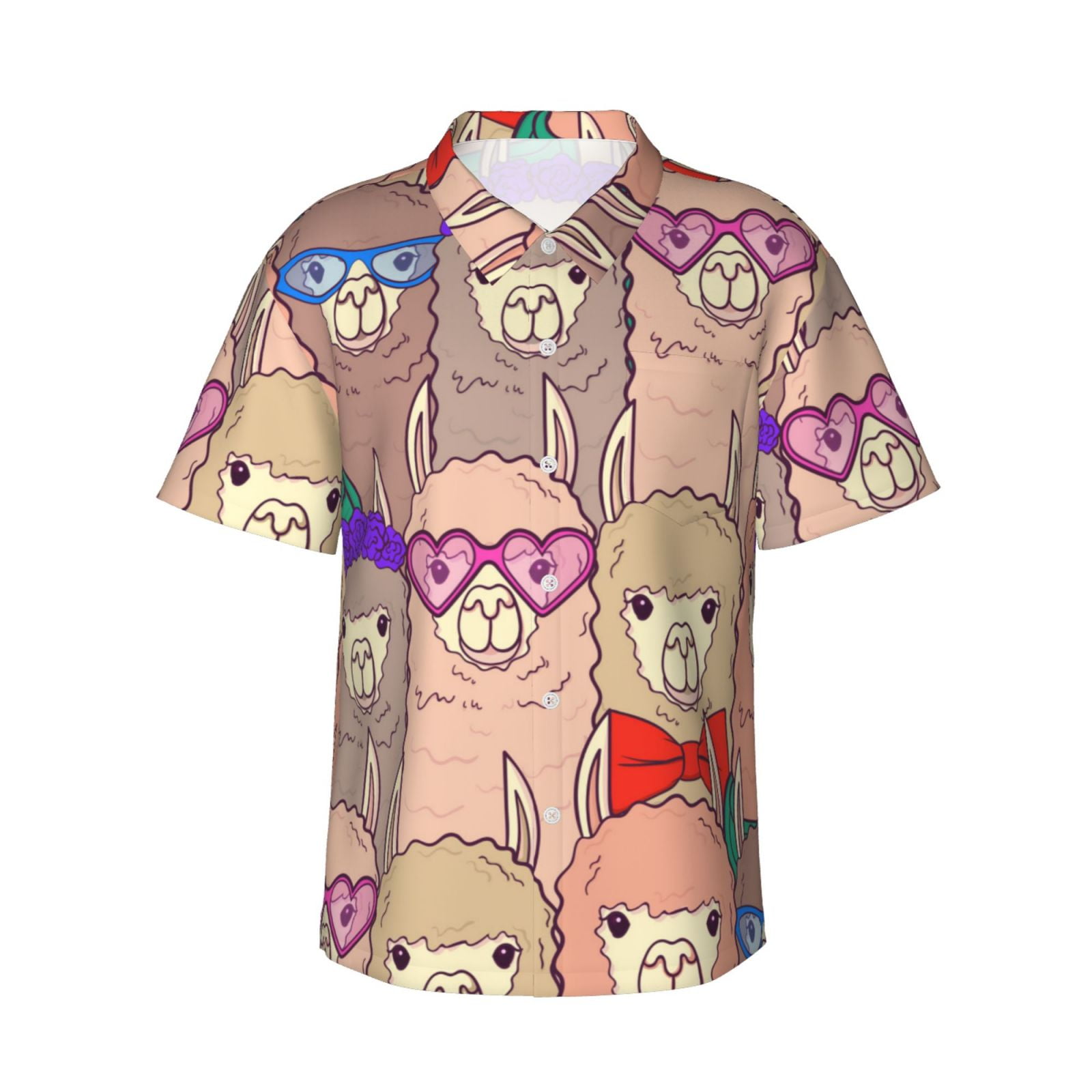 Kll Men'S Hawaiian Shirt Short Sleeve Button Down Beach Shirts-Cute Lamas - Walmart.com