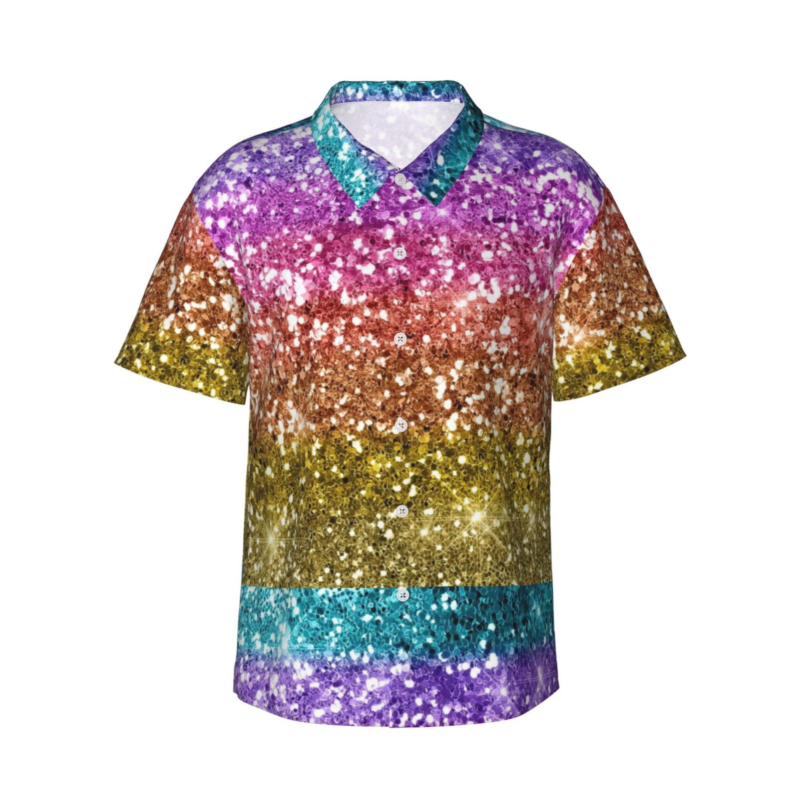 Kll Men'S Hawaiian Shirt Short Sleeve Button Down Beach Shirts-Glitter ...
