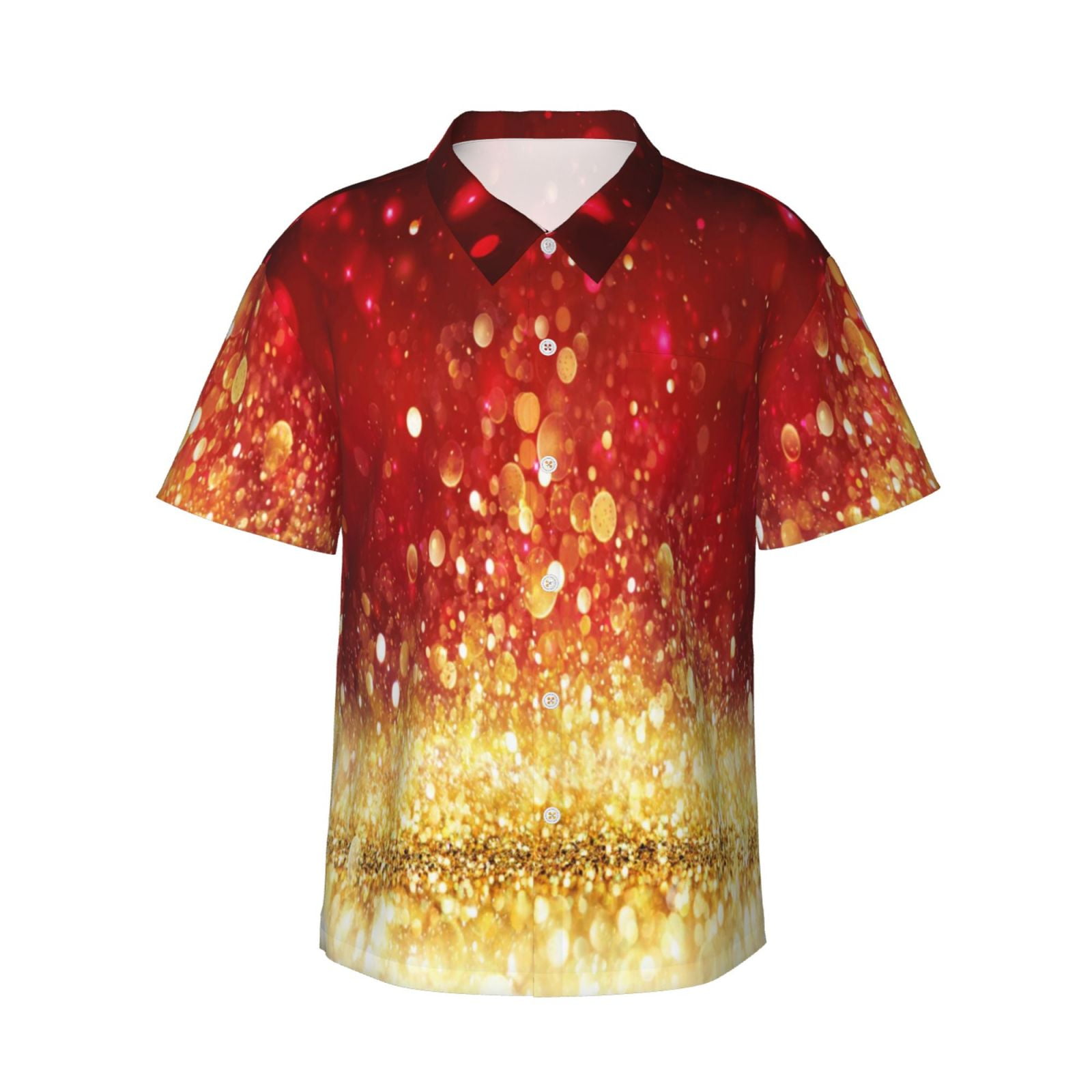 Kll Men'S Hawaiian Shirt Short Sleeve Button Down Beach Shirts-Red Gold ...