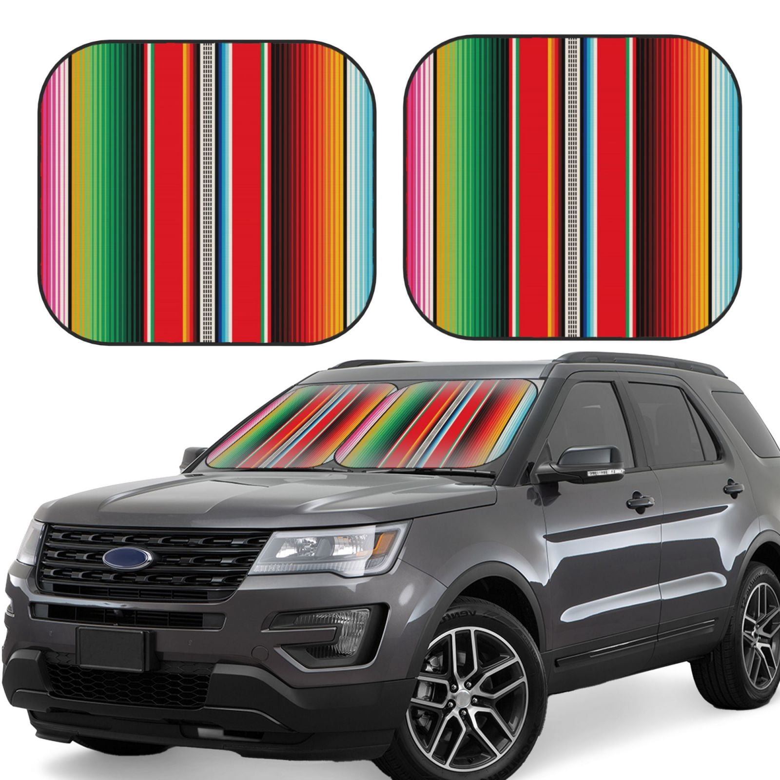 Kll Mexican Serape Blanket Stripes Windshield Sun Shade 2-Piece ...