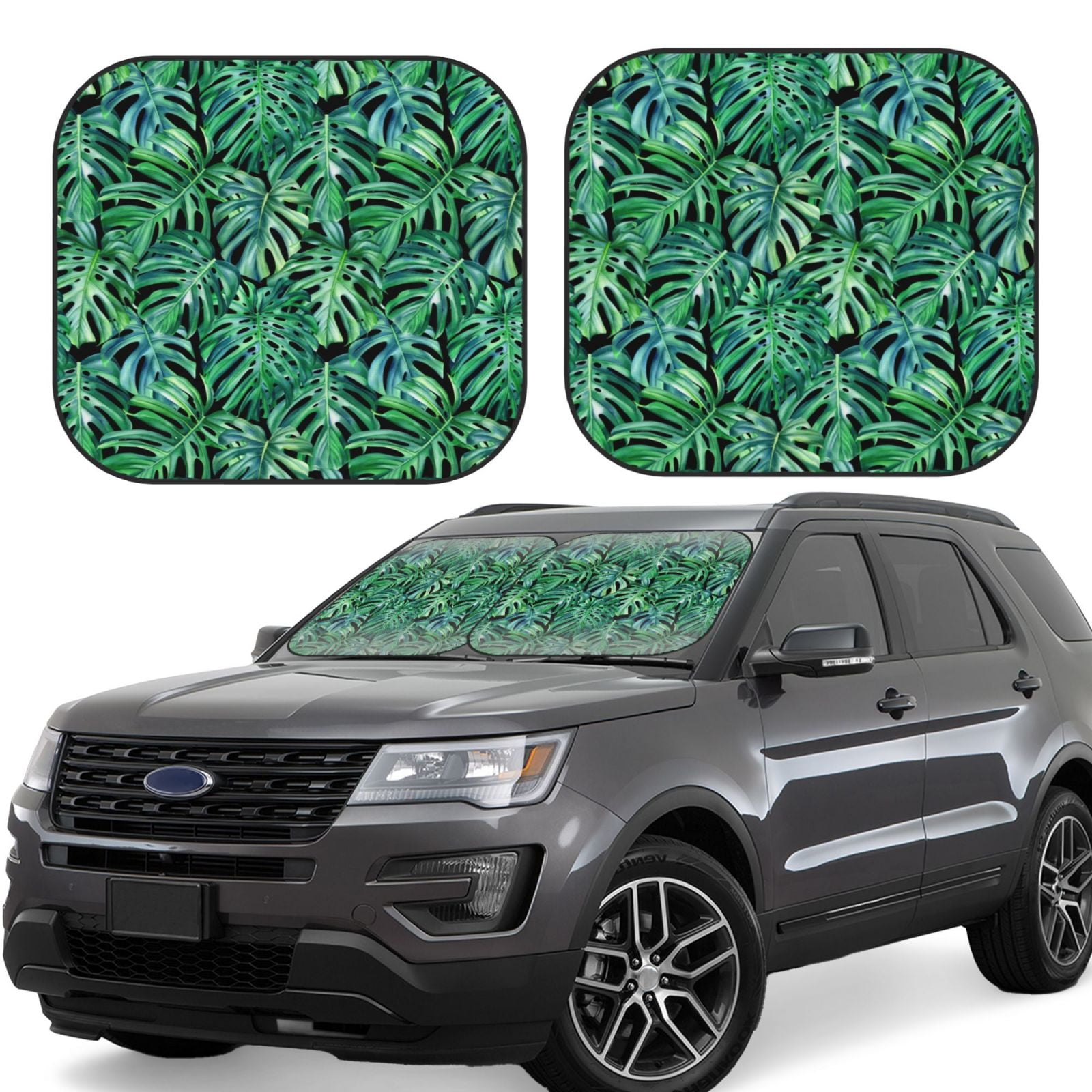 Kll Monstera Leaves Windshield Sun Shade 2-Piece Foldable Car Front ...