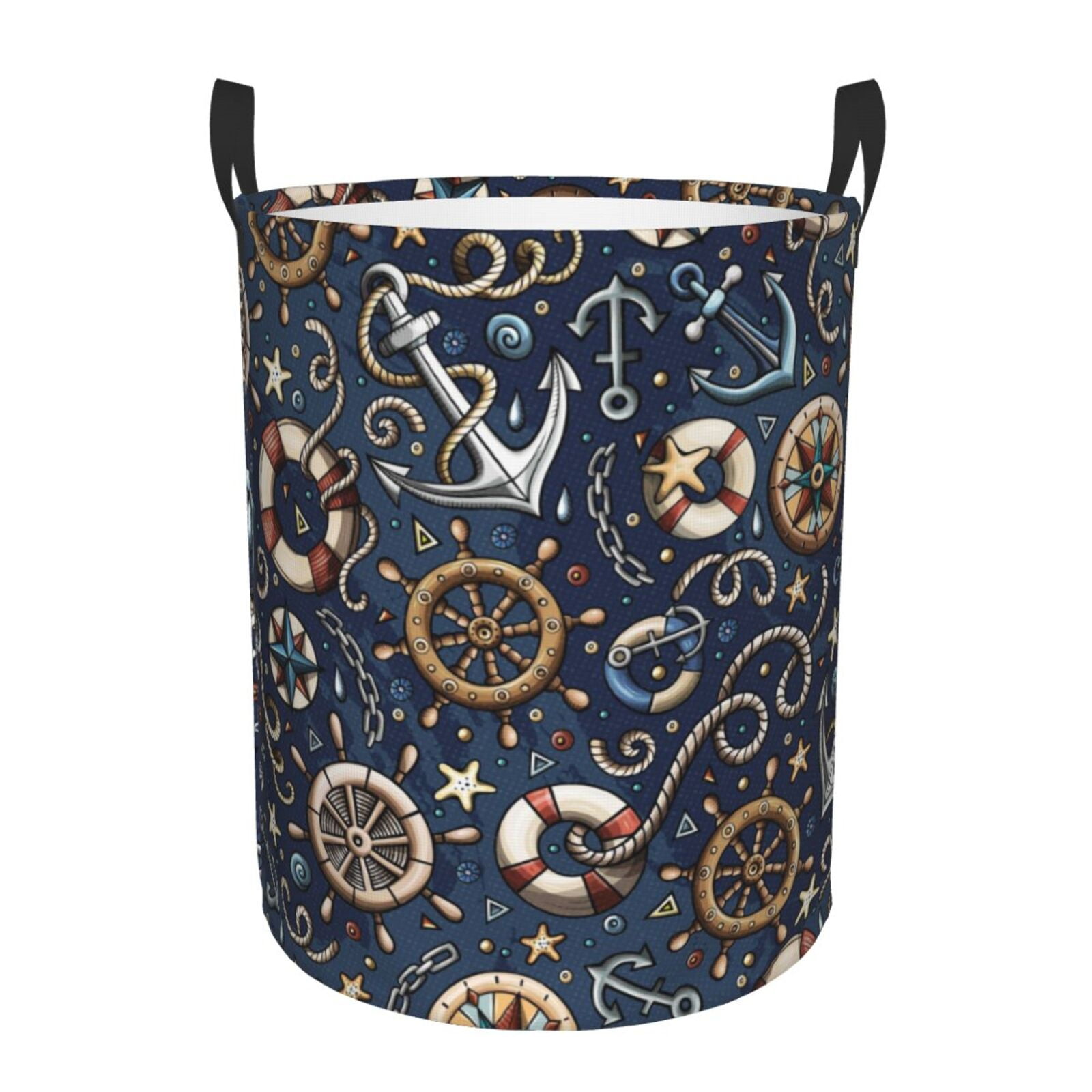 Kll Nautical Waterproof Foldable Laundry Hamper Bucket With Handles For ...