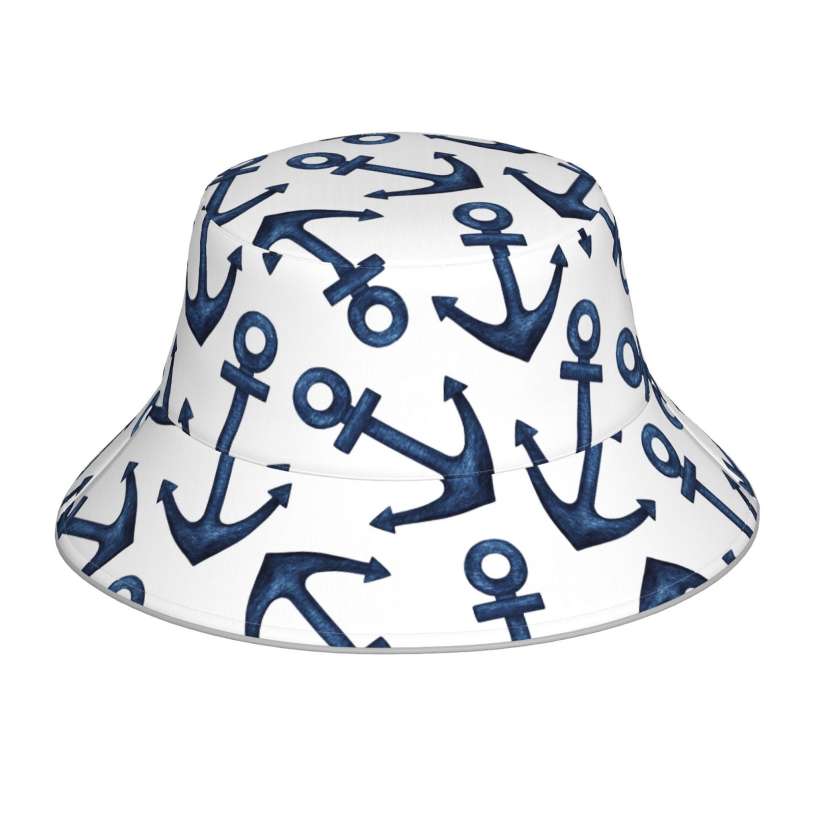 Kll Navy Blue Anchor Bucket Hat For Women Men Packable Travel Beach Sun ...