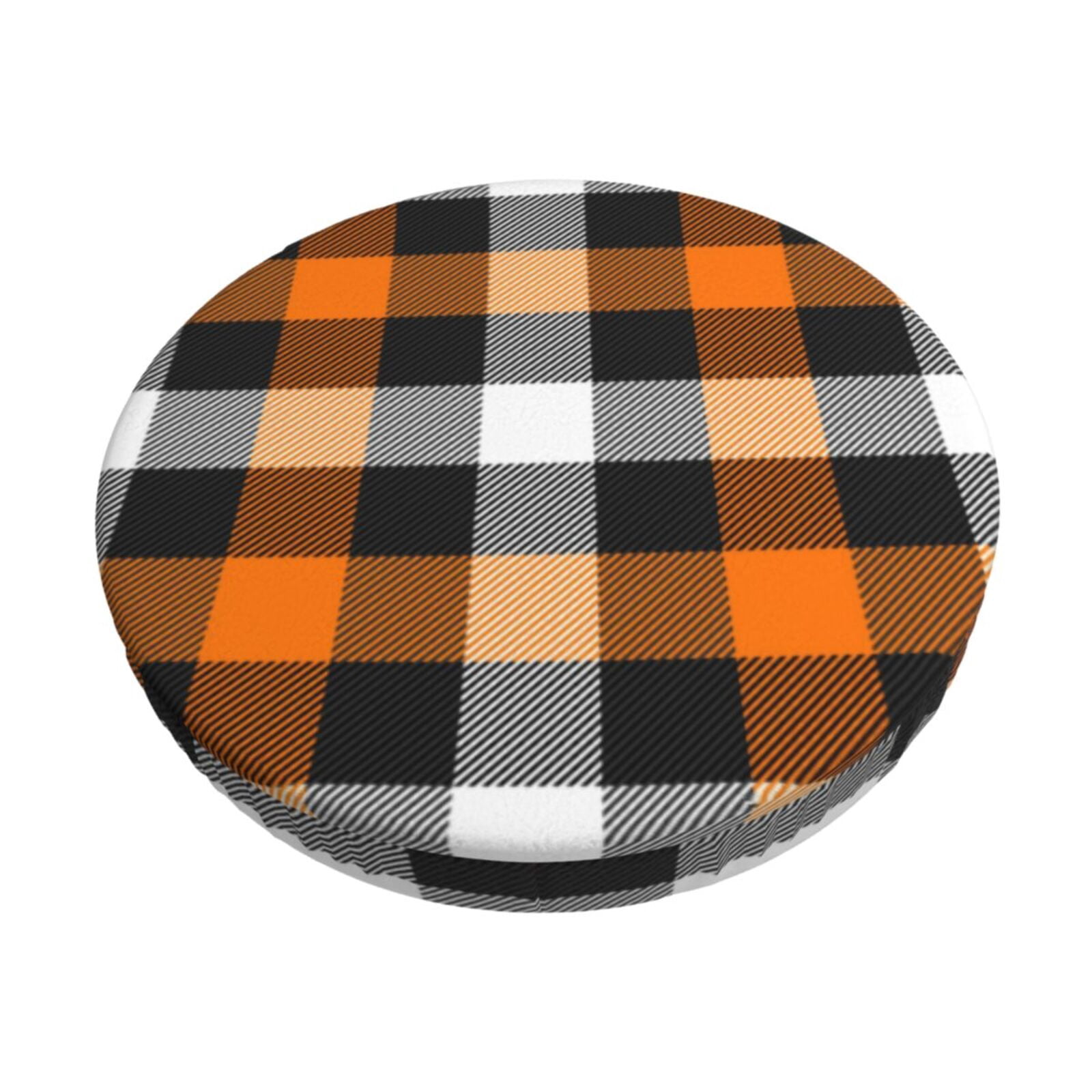 Kll Orange Plaid Round Bar Chair Cushion Cover 13 Inch,Bar Stool ...