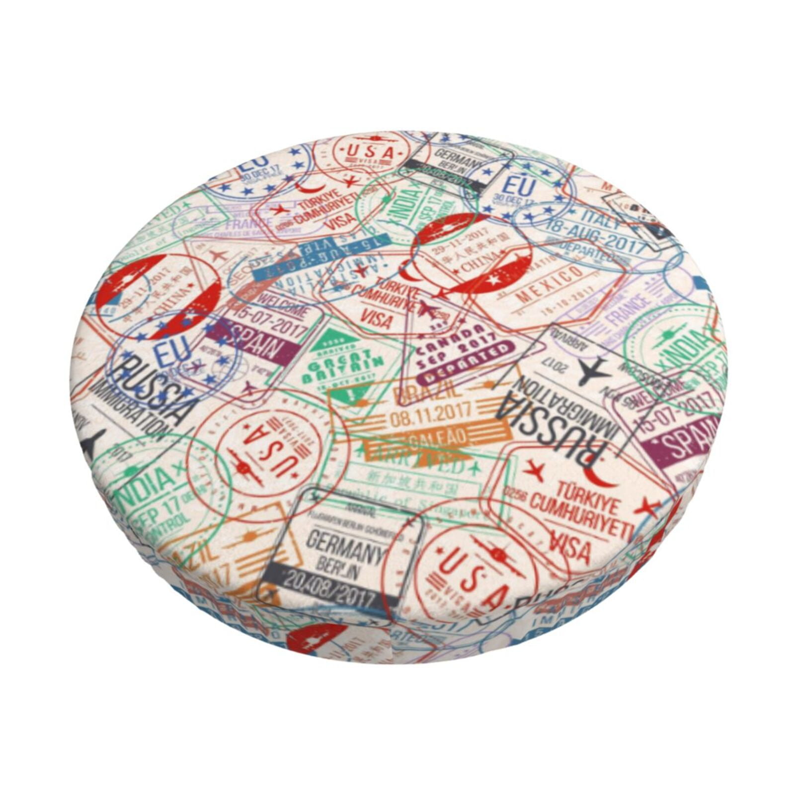 Kll Passport Stamp Round Bar Chair Cushion Cover 13 Inch,Bar Stool ...