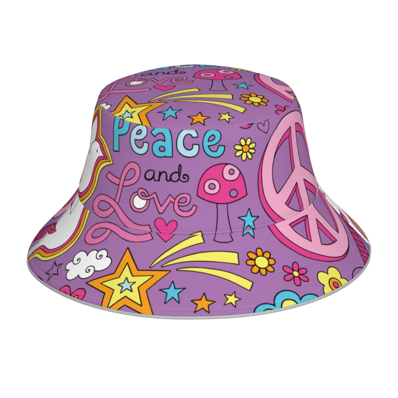 Kll Peace Love And Dove Flower Power Bucket Hat For Women Men Packable ...