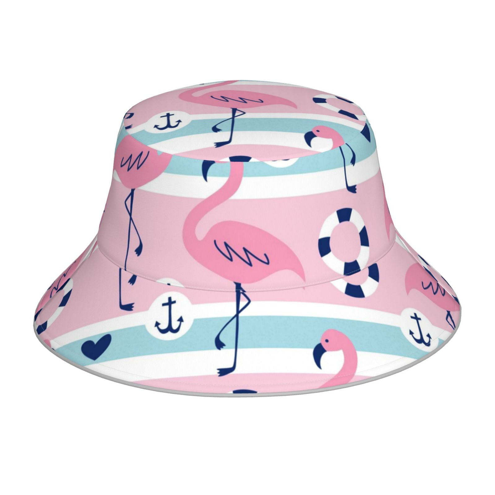 Kll Pink Striped Flamingo Bucket Hat For Women Men Packable Travel ...