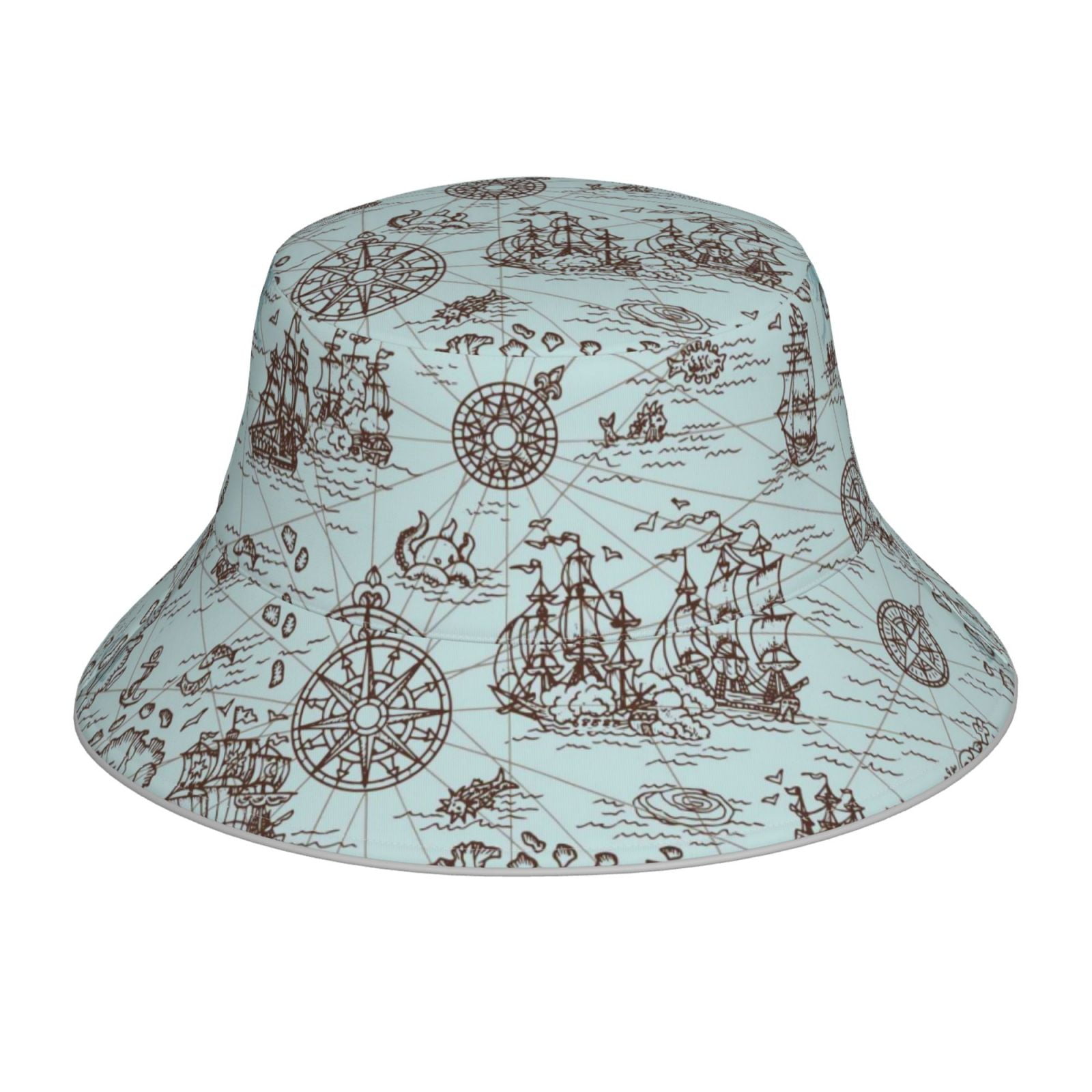 Kll Pirate Adventure Map Bucket Hat For Women Men Packable Travel Beach ...