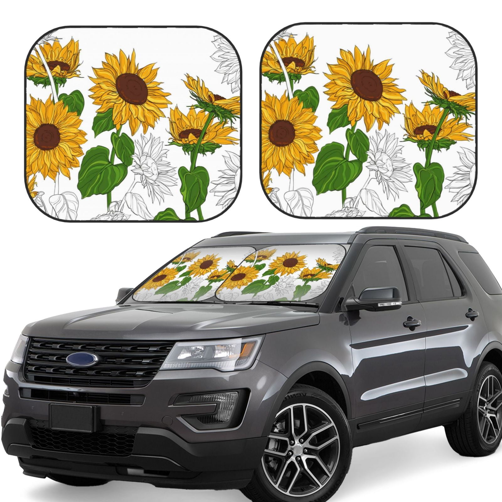 Kll Plump Sunflower And Sketch Sunflower Windshield Sun Shade 2-Piece ...