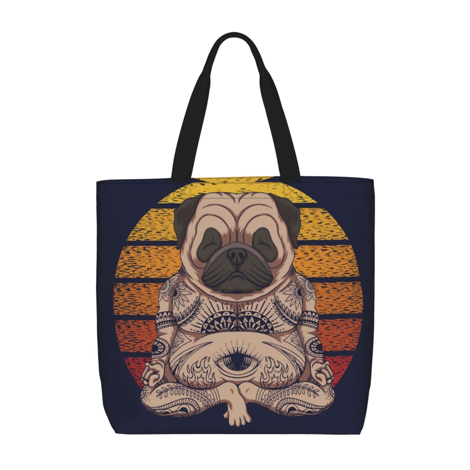 Kll Pug Dog Yoga Pattern Aesthetic Tote Bag For Women Beach Bag ...