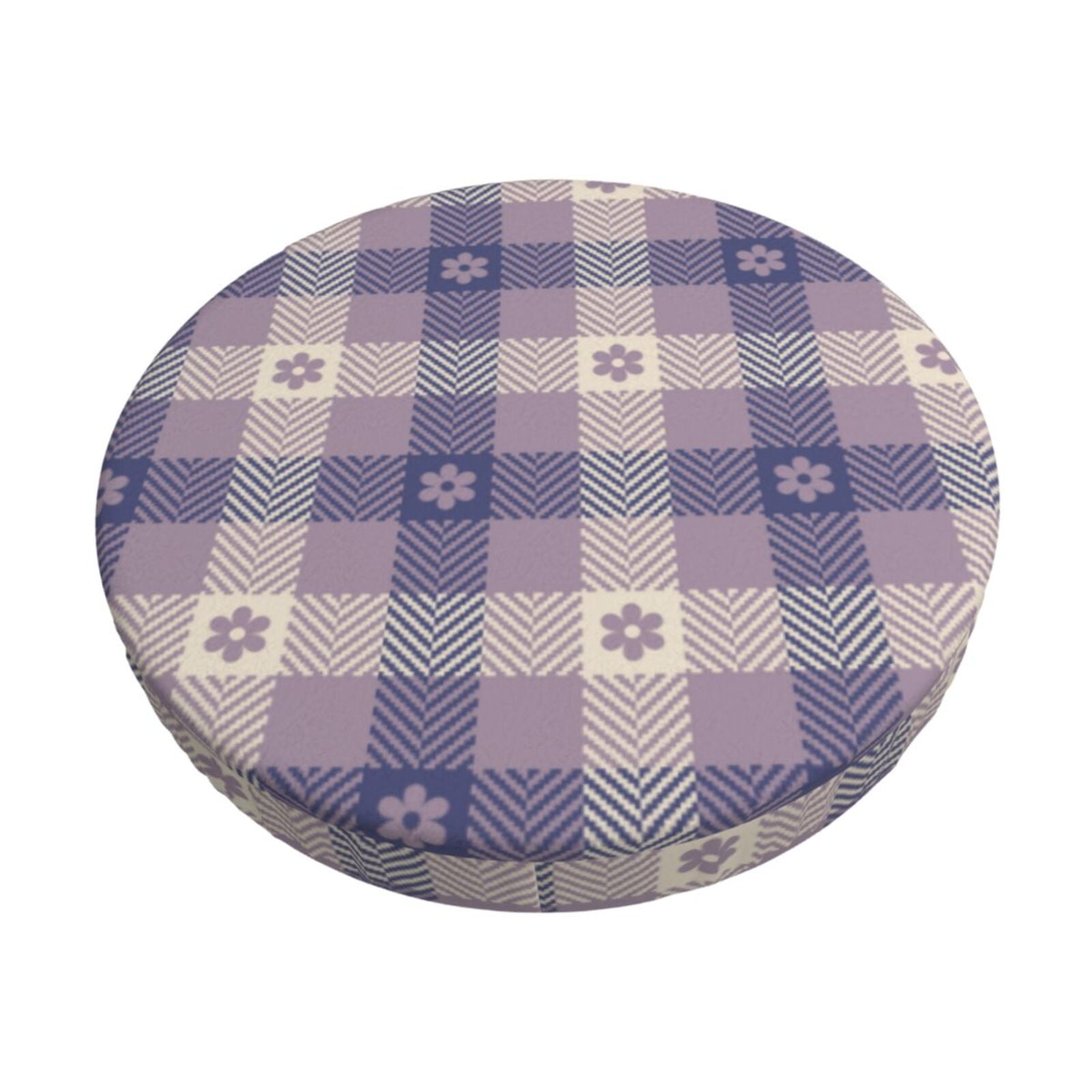 Kll Purple Floral Gingham Check Plaid Round Bar Chair Cushion Cover 12 ...